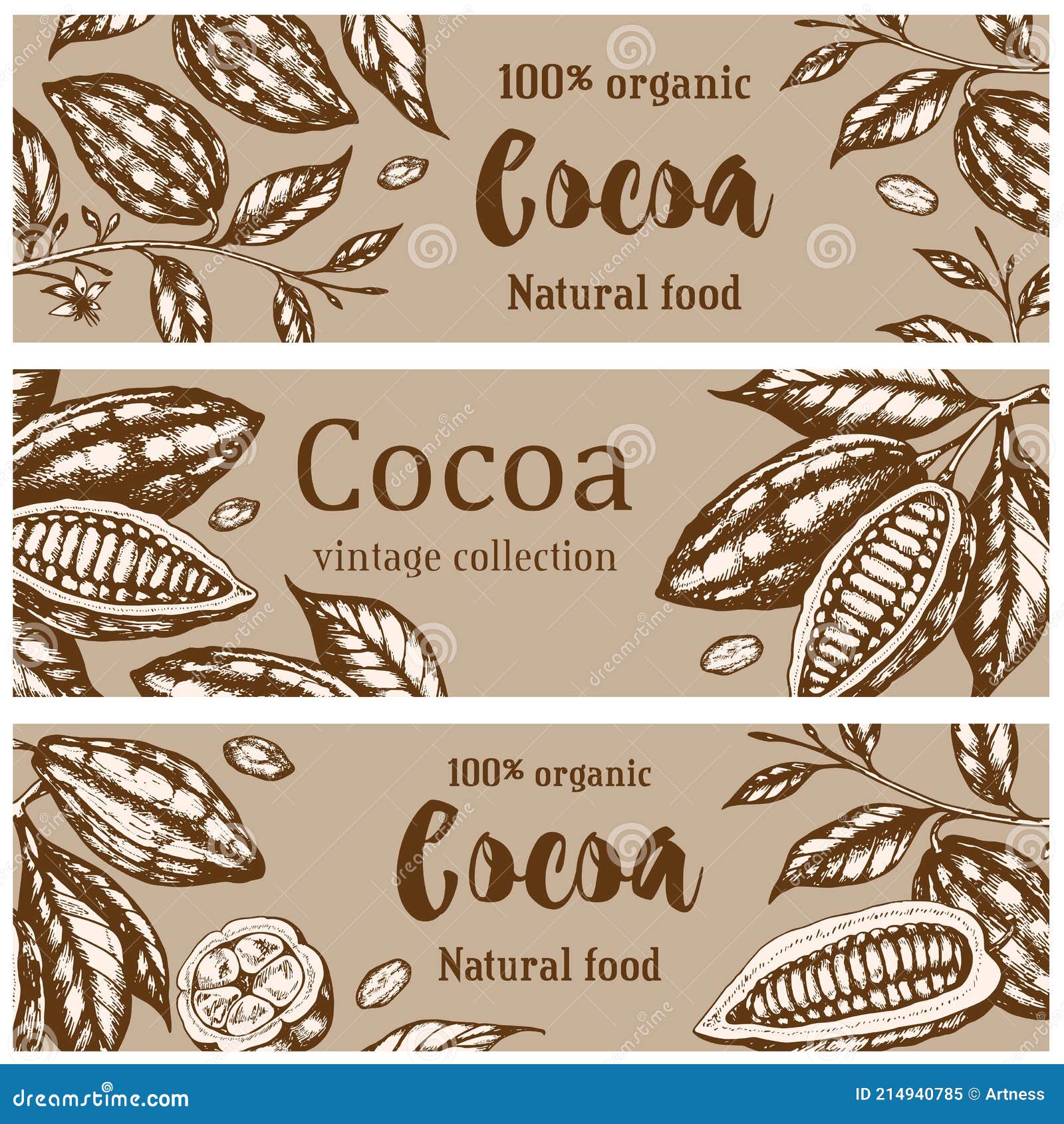 Vintage Horizontal Banners with Cocoa Stock Vector - Illustration of ...