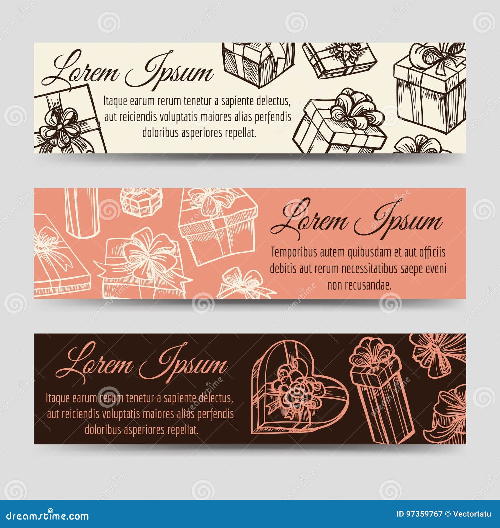 Vintage Horizontal Banners with Gift Boxes Stock Vector - Illustration ...