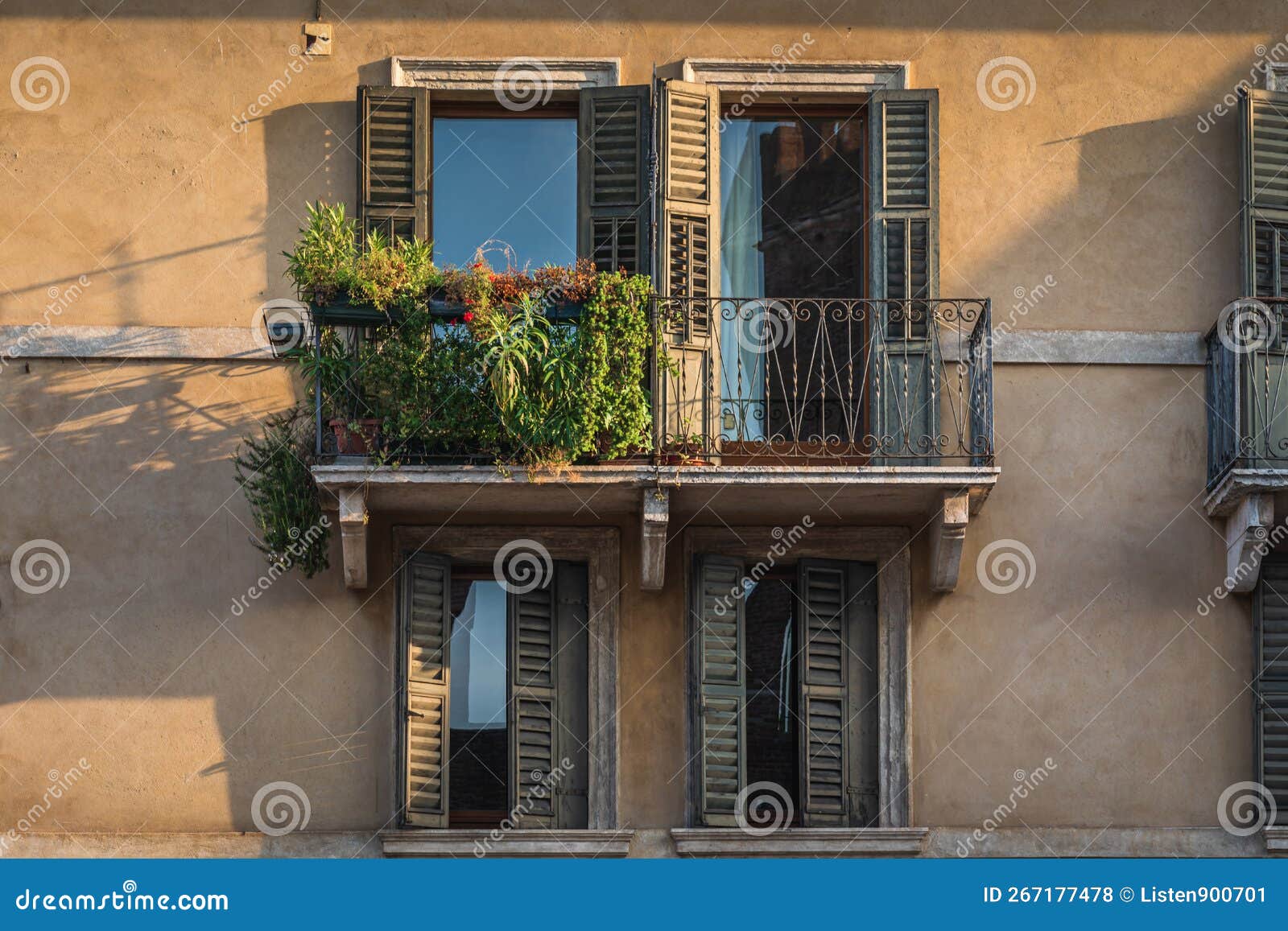 Vintage House Windows and Balcony Stock Photo - Image of colorful ...