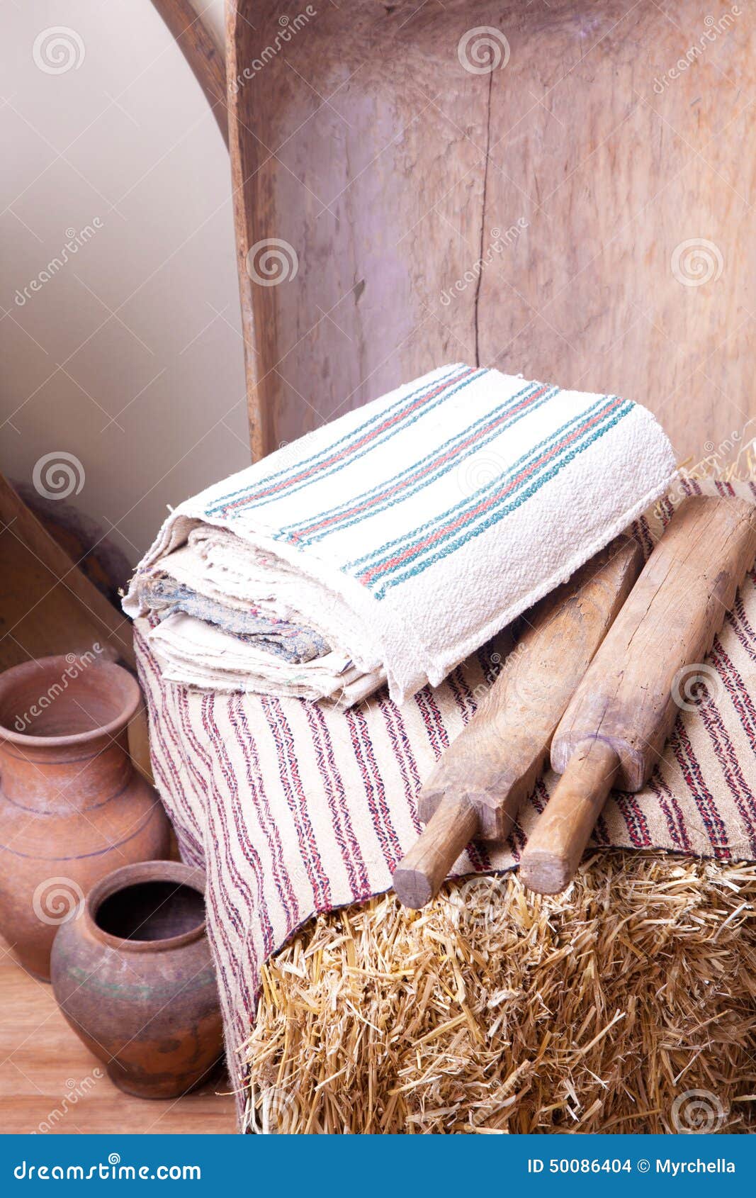 Vintage Household Items and Homespun Cloth Stock Photo - Image of ...