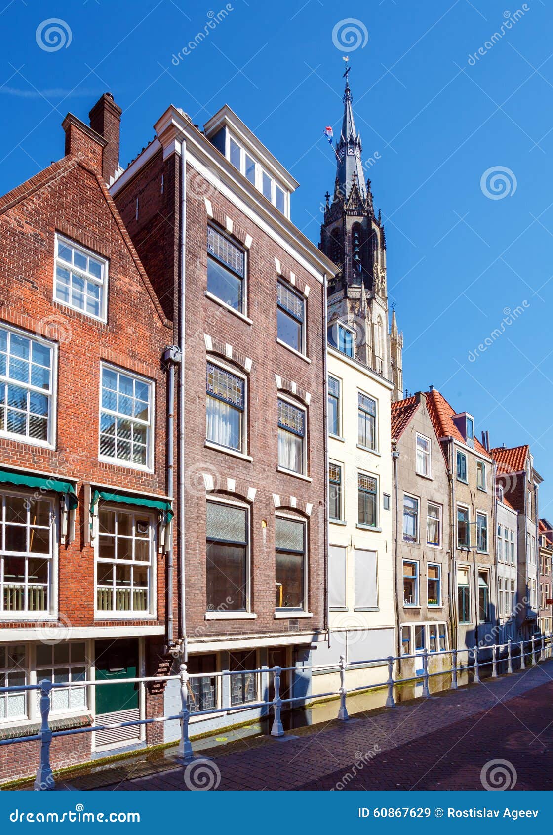 Vintage Houses on Canals System, Delft, Netherlands Stock Image - Image ...