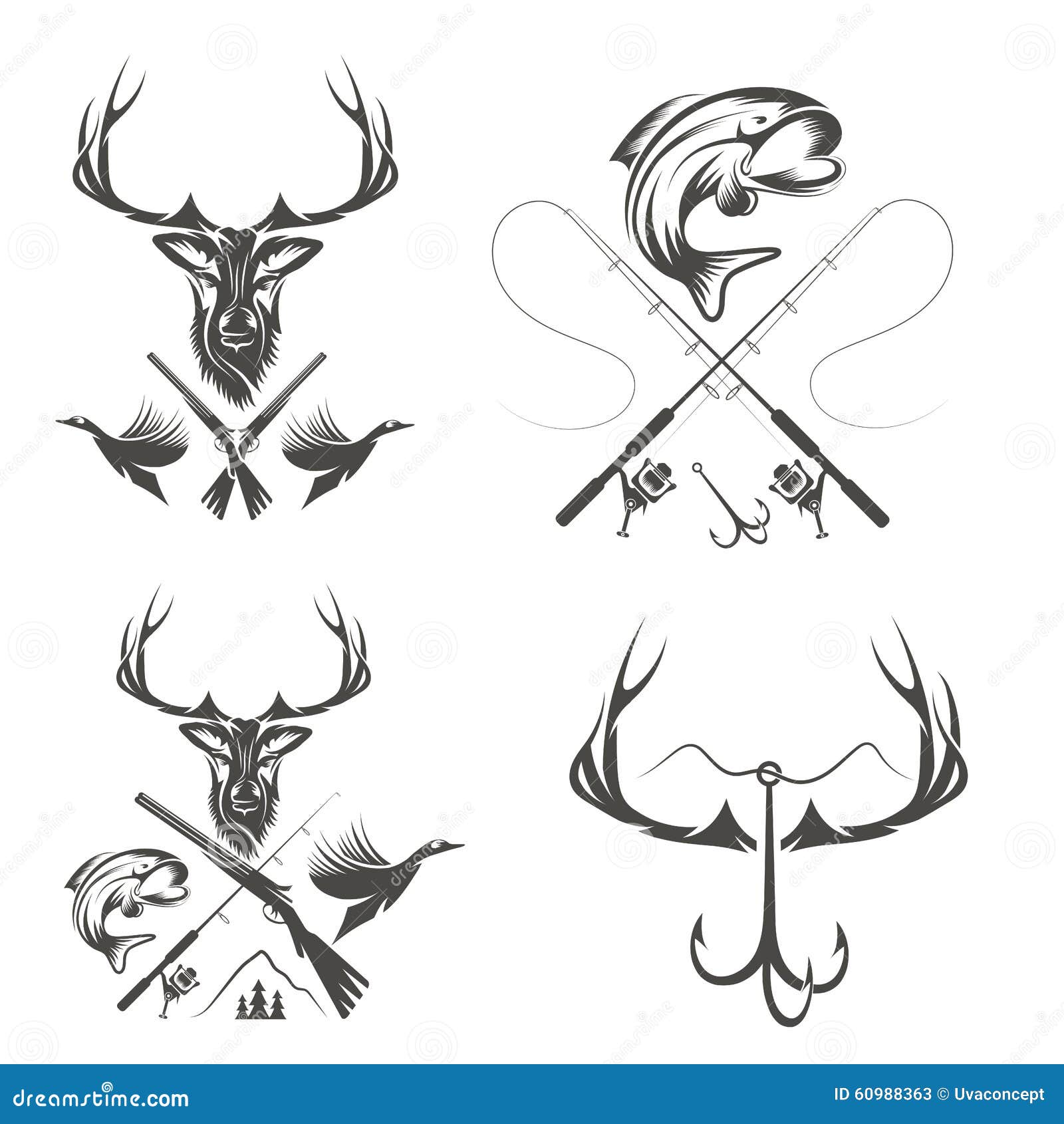 Vintage Hunting and Fishing Labels and Design Elements Stock Vector ...