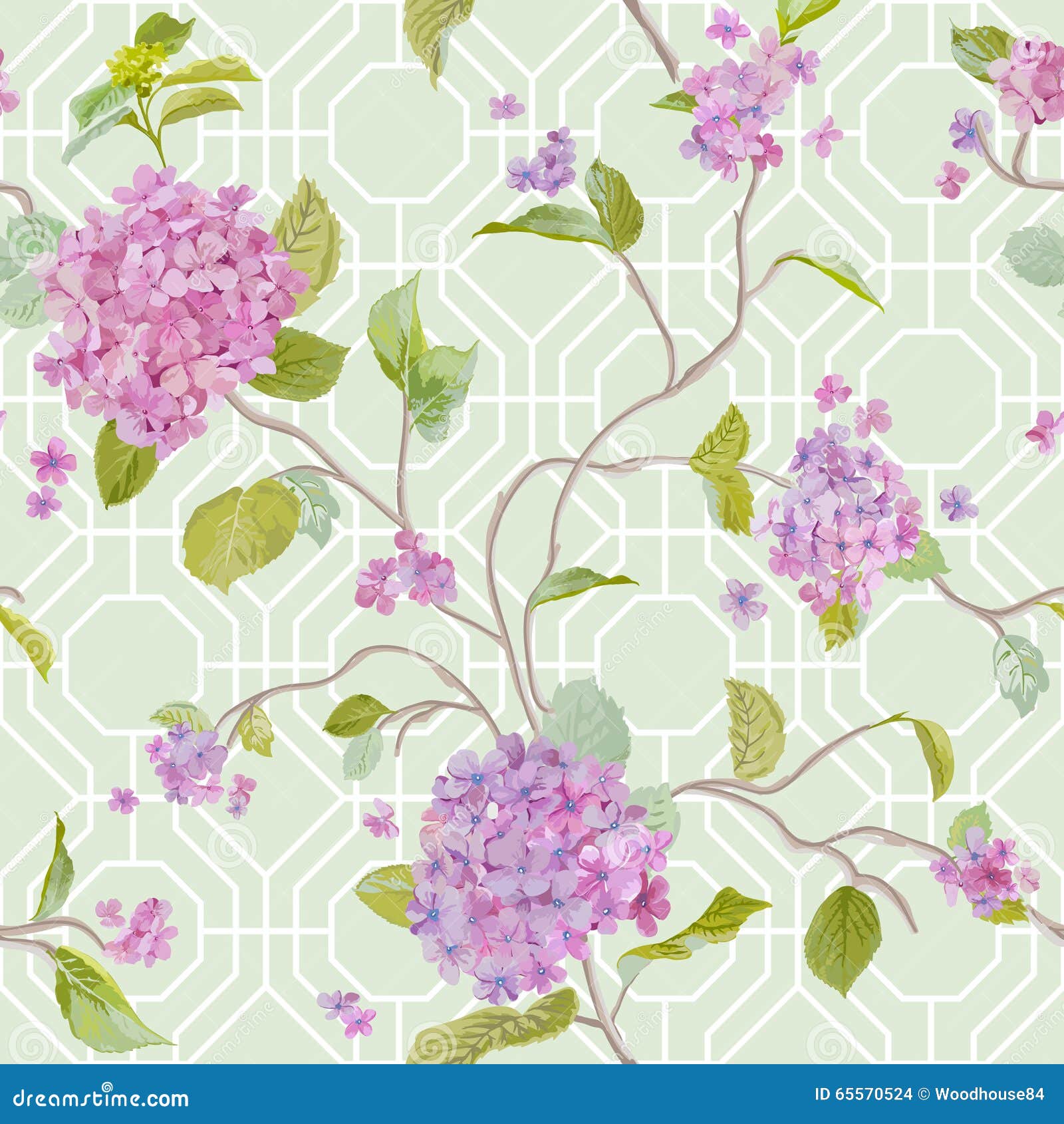 Vintage Hydrangea Geometry Background Stock Vector - Illustration of ...