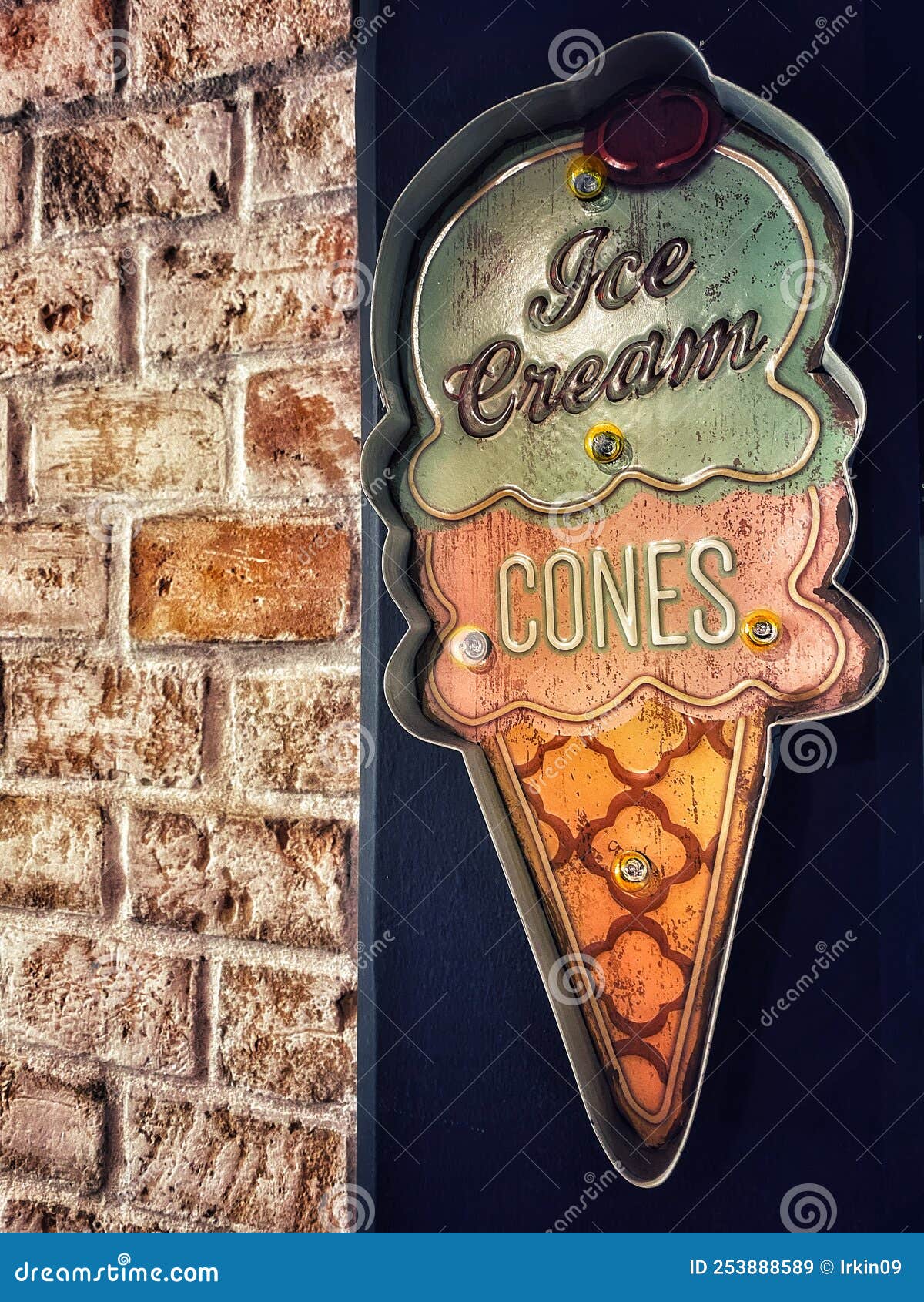 Vintage ice cream sign stock image. Image of vintage - 253888589