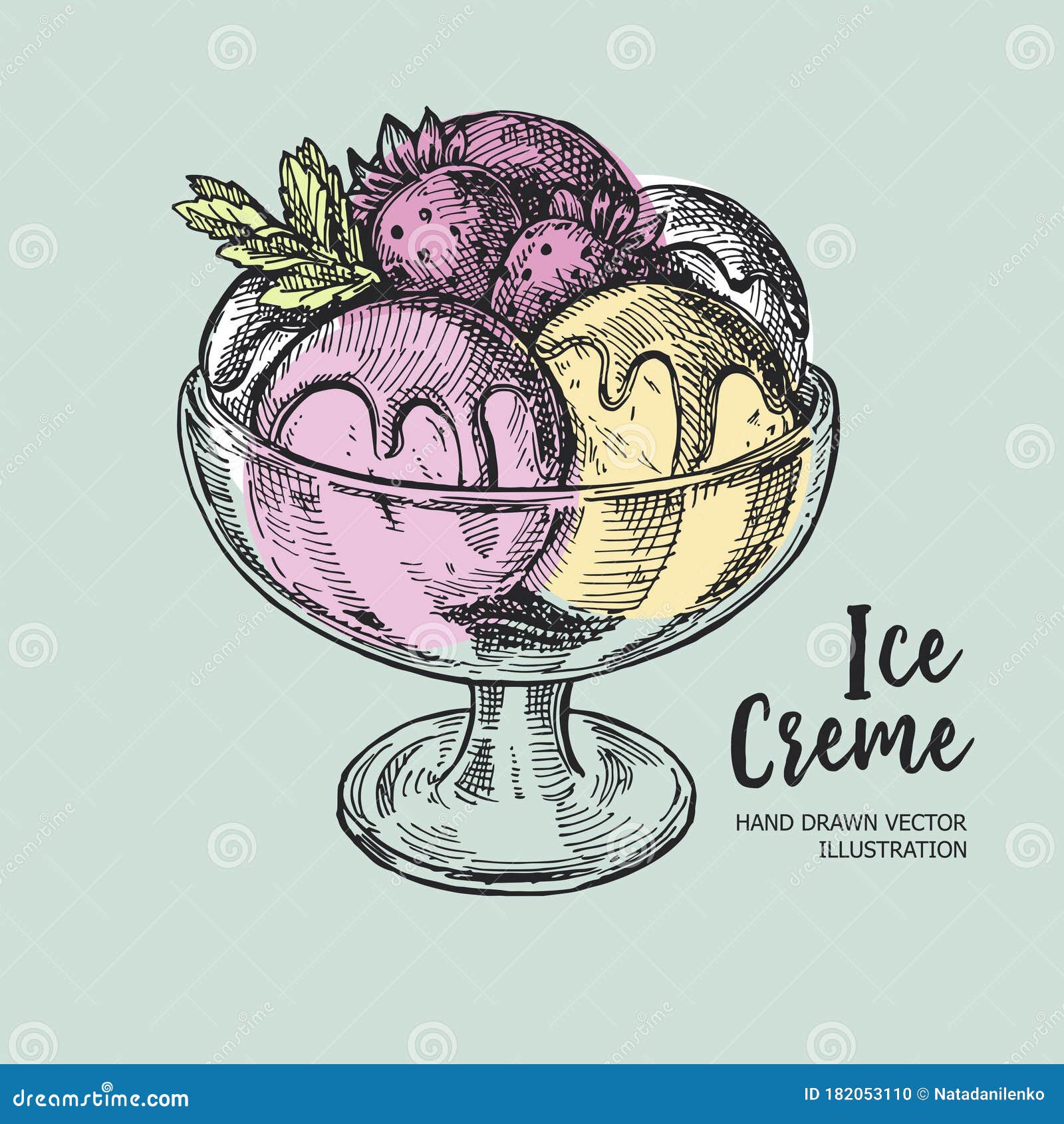 Vintage Ice Cream. Sketch Icecream Object. Vector Illustration. Stock ...