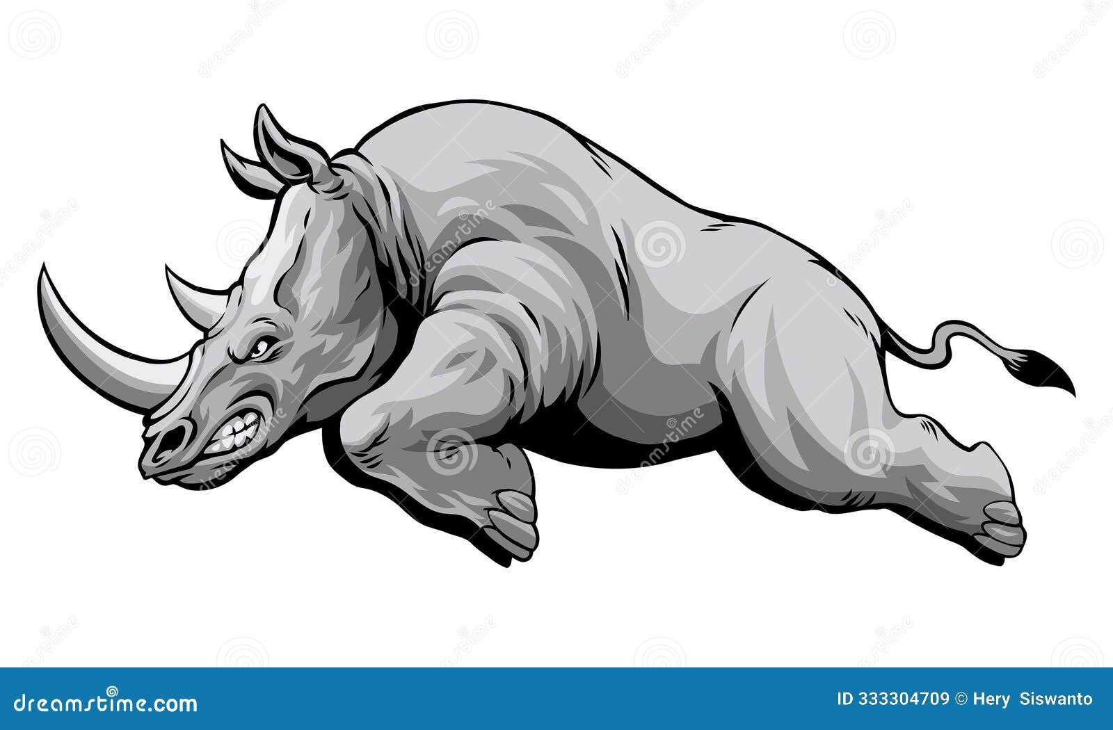 Vintage Illustration of Angry African Rhino Stock Vector - Illustration ...