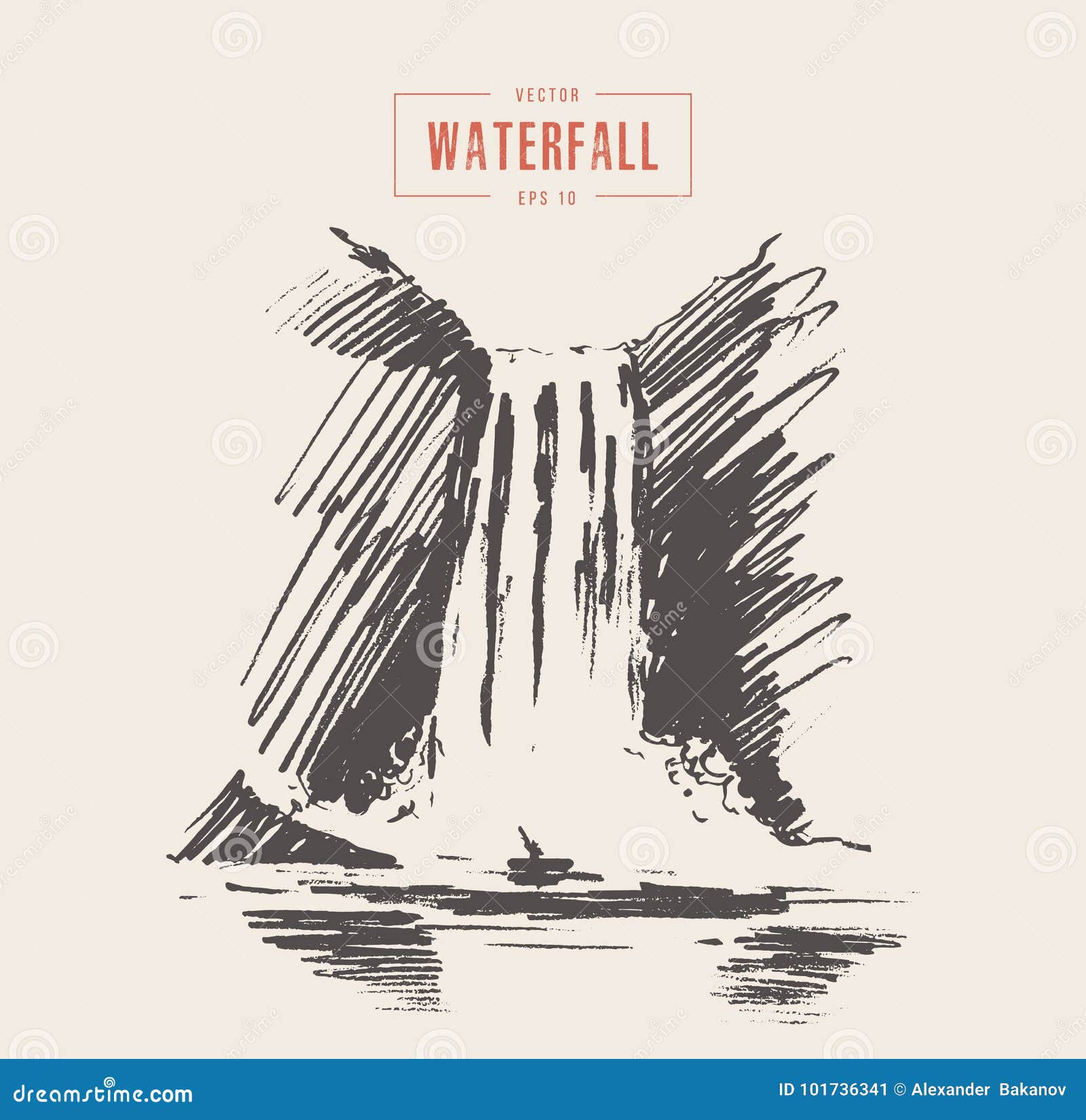 Beautiful Waterfall Coloring Pages With Strong Outlines Royalty-Free ...