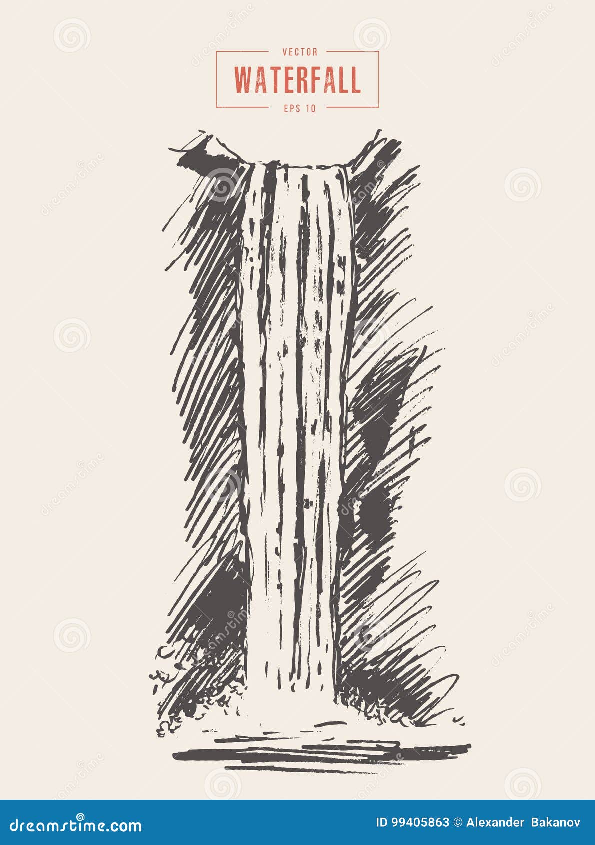 Beautiful Waterfall Coloring Pages With Strong Outlines Royalty-Free ...