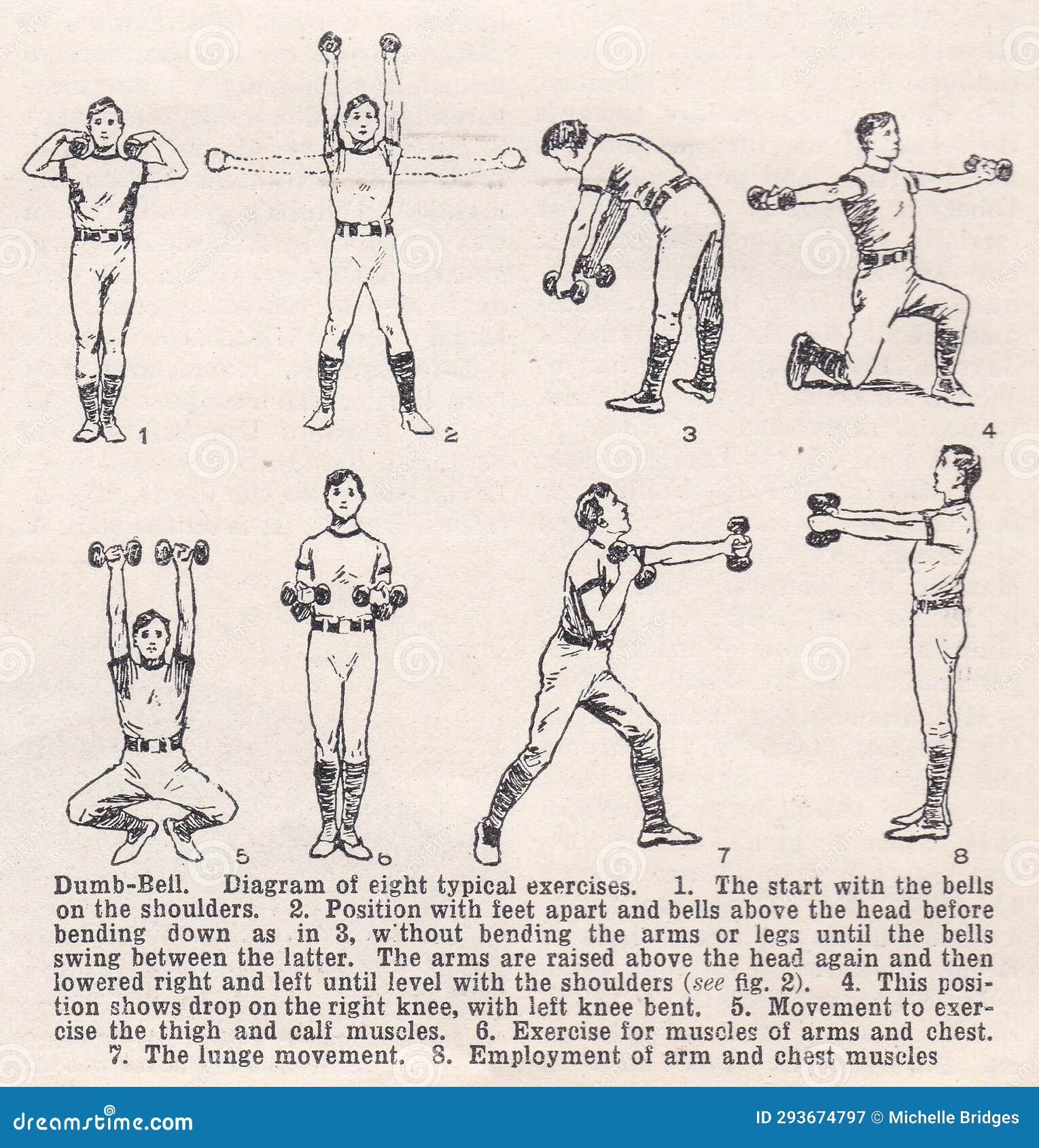 Vintage Illustration of Dumb-Bells Exercises 1930s. Editorial ...