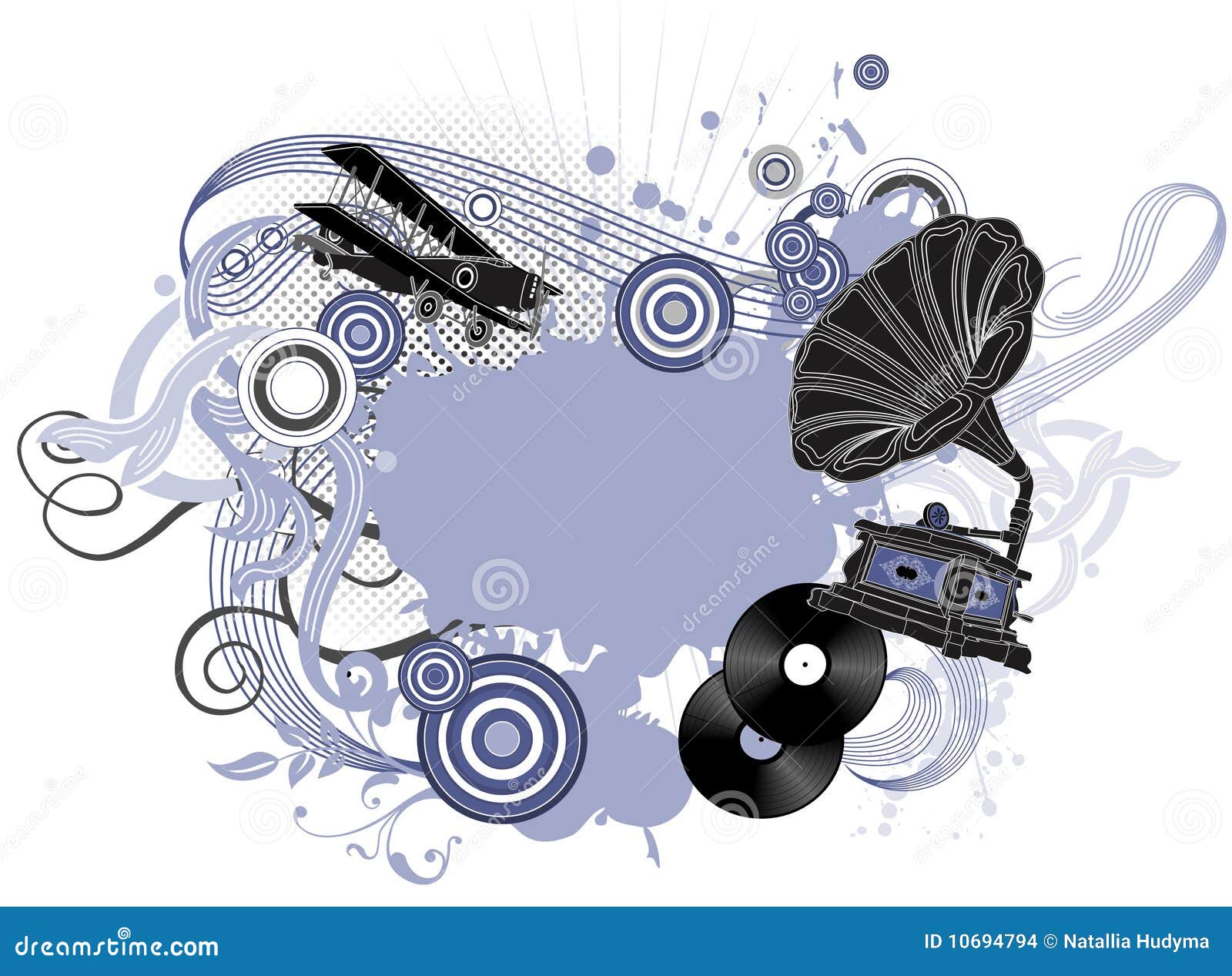 Vintage Illustration with Gramophone. Stock Vector - Illustration of ...