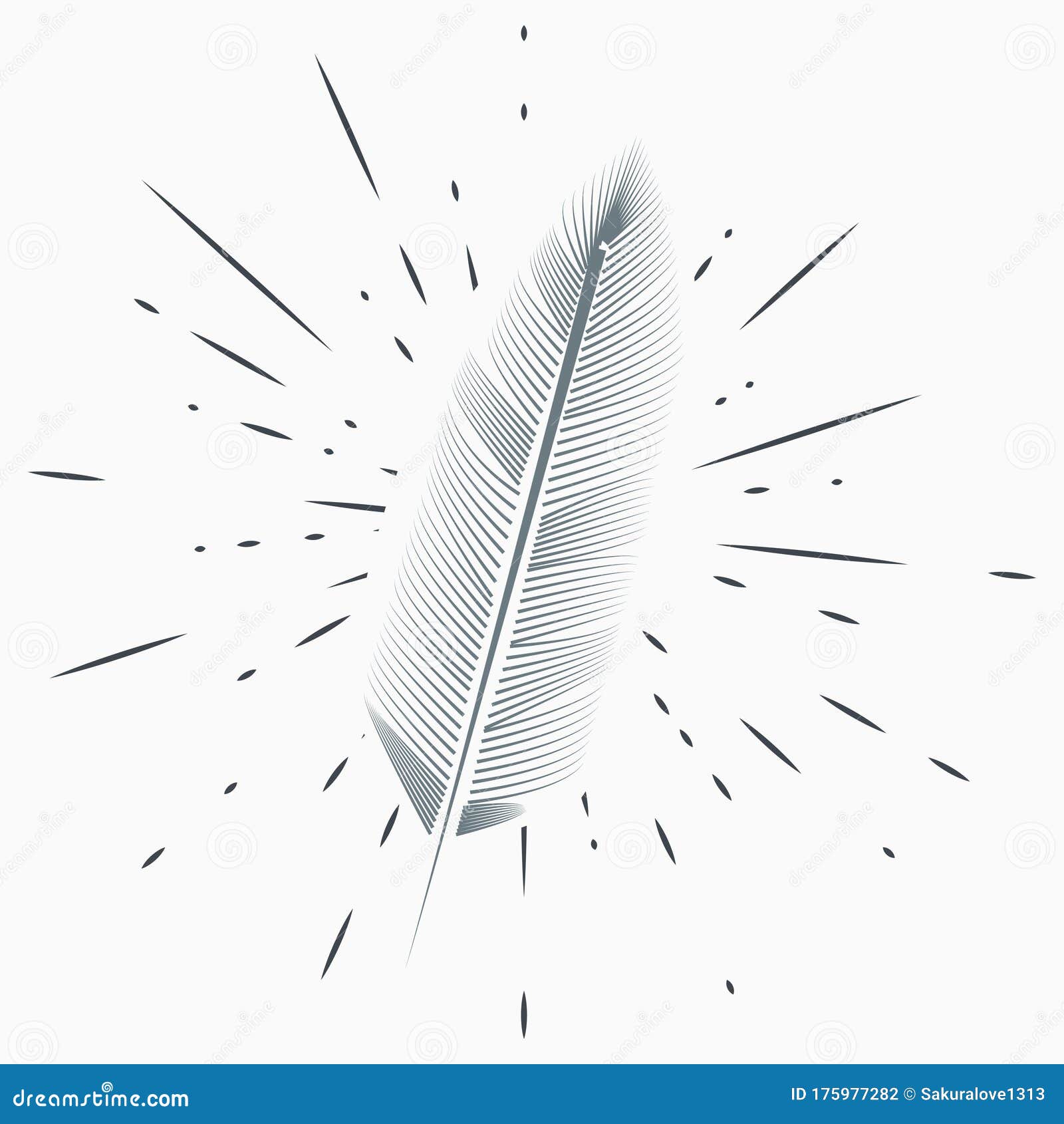 Vintage Illustration with Sun Rays and Feather Stock Illustration ...