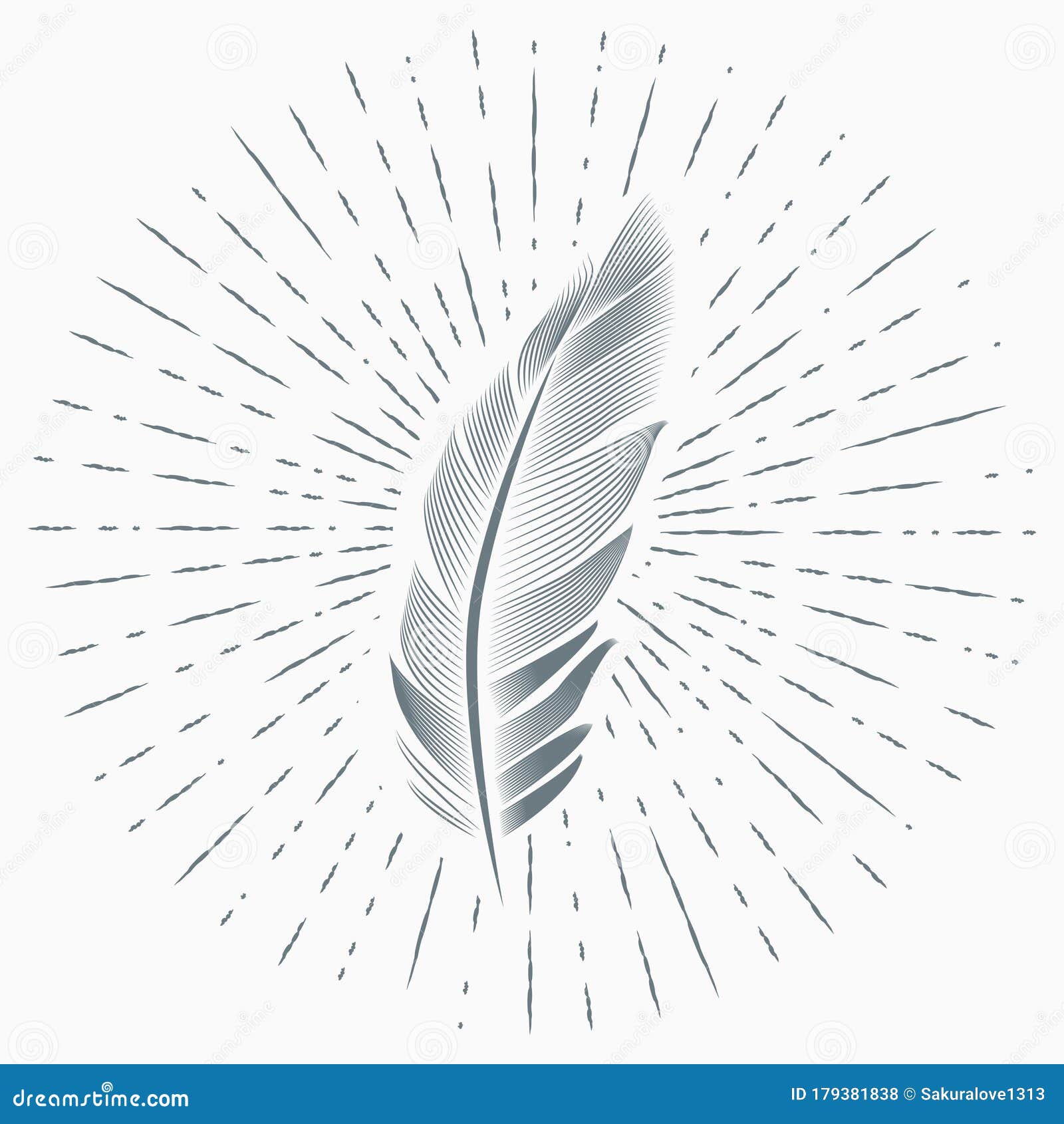 Vintage Illustration with Sun Rays and Feather Stock Illustration ...