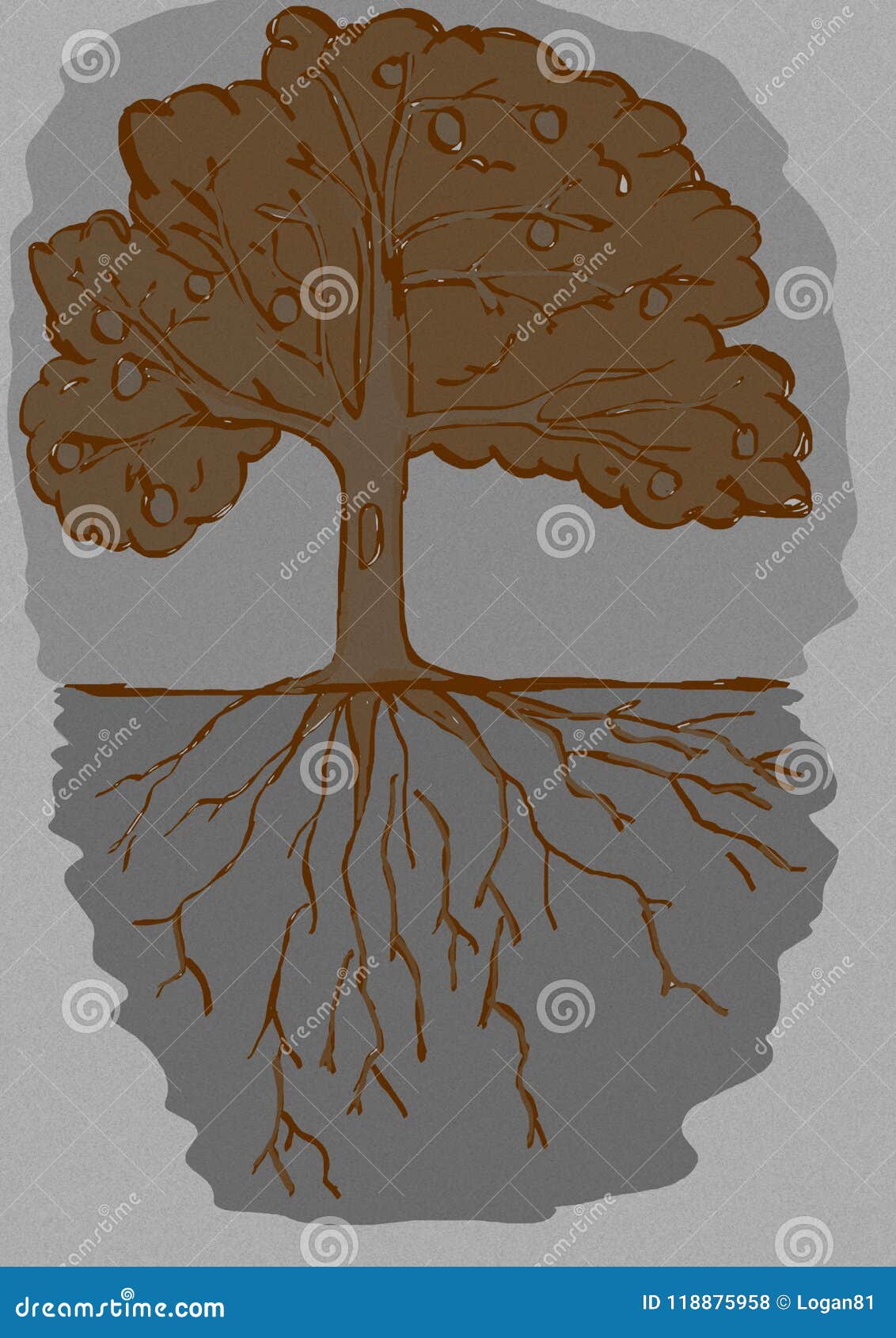 Tree and roots vintage stock illustration. Illustration of icon - 118875958