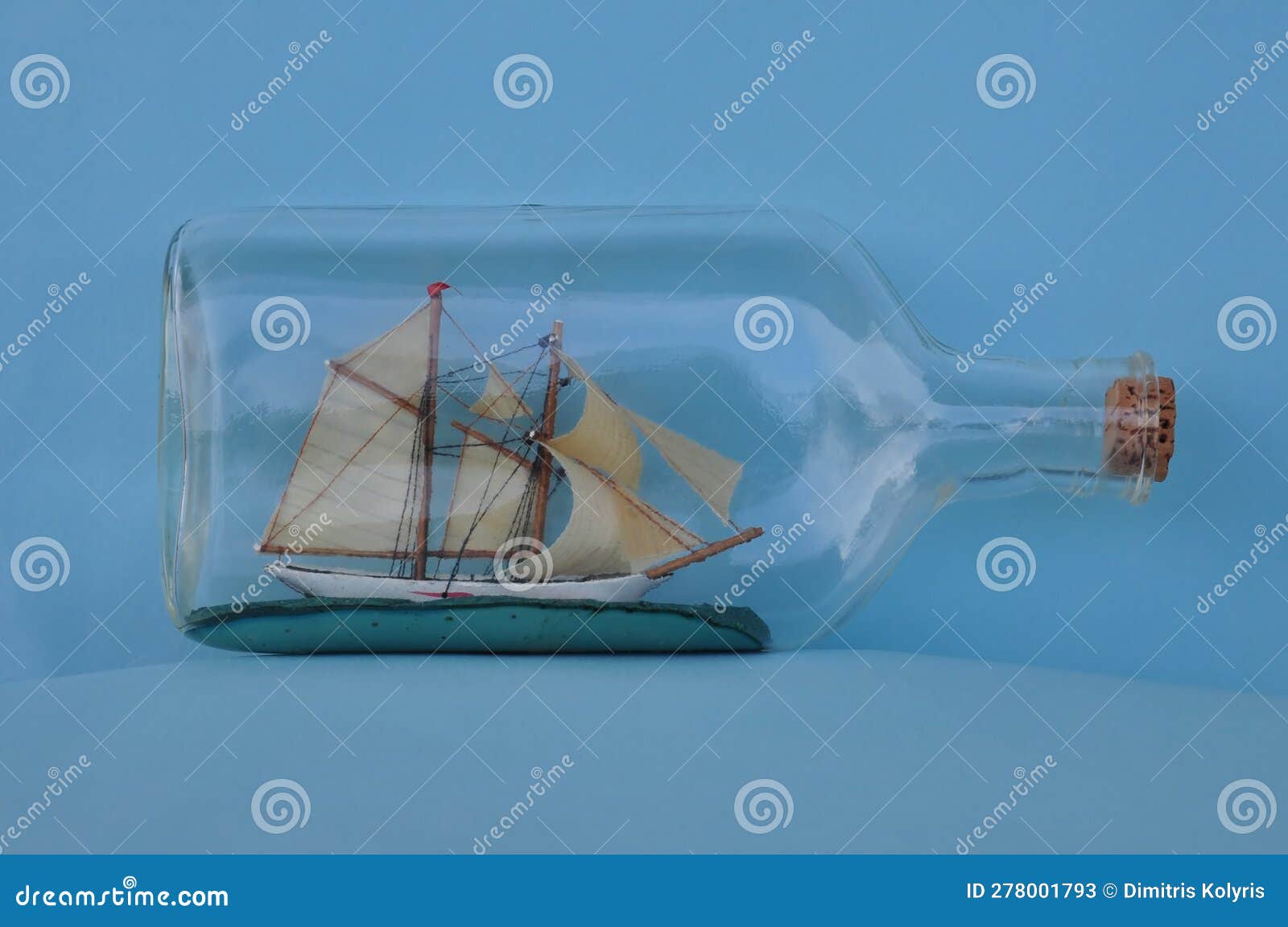 Vintage Impossible Bottle Sailing Ship with Masts and Sails Stock Image - Image of imagination ...