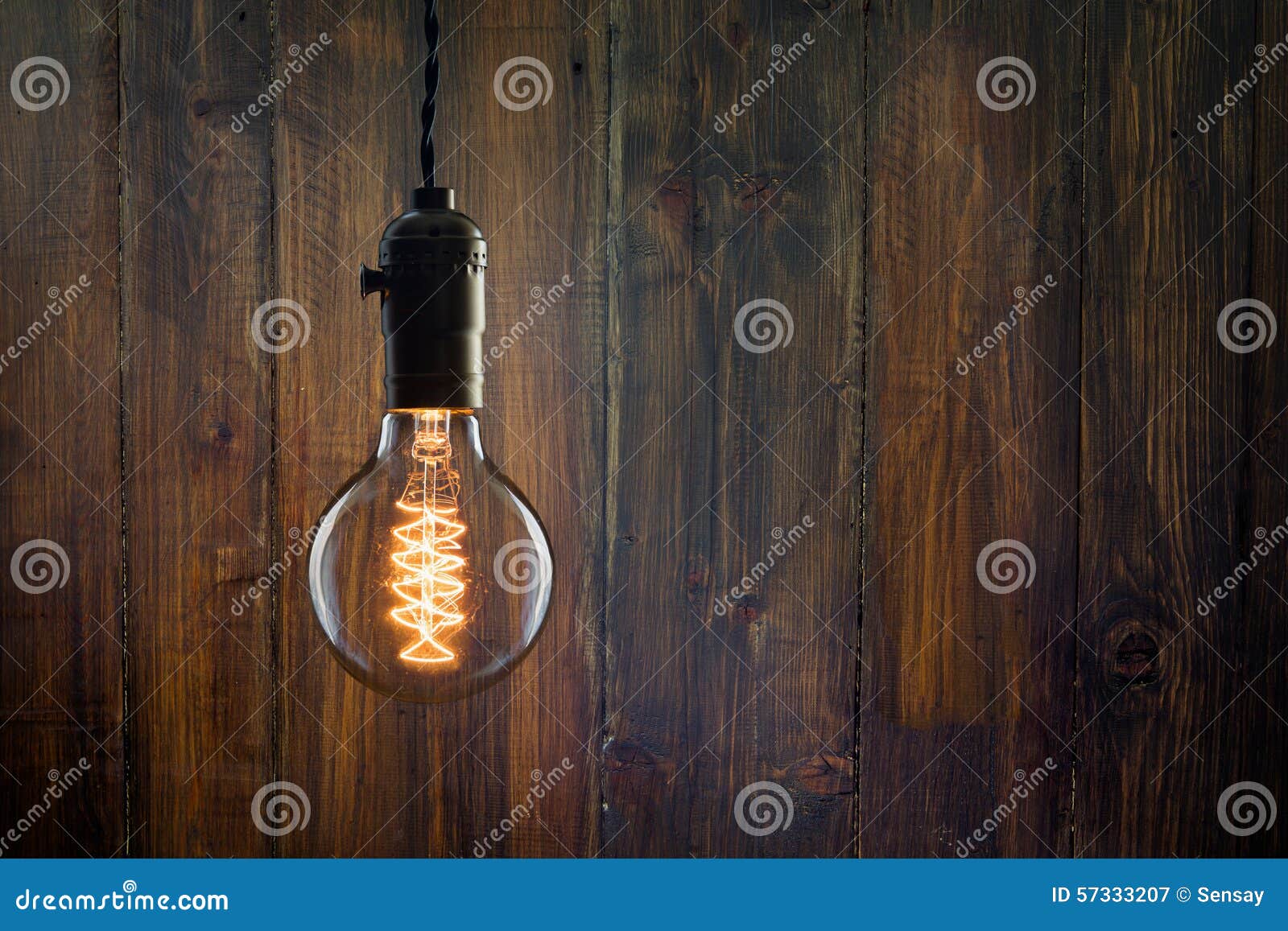 Vintage Incandescent Edison Type Bulb on Wooden Background Stock Image ...