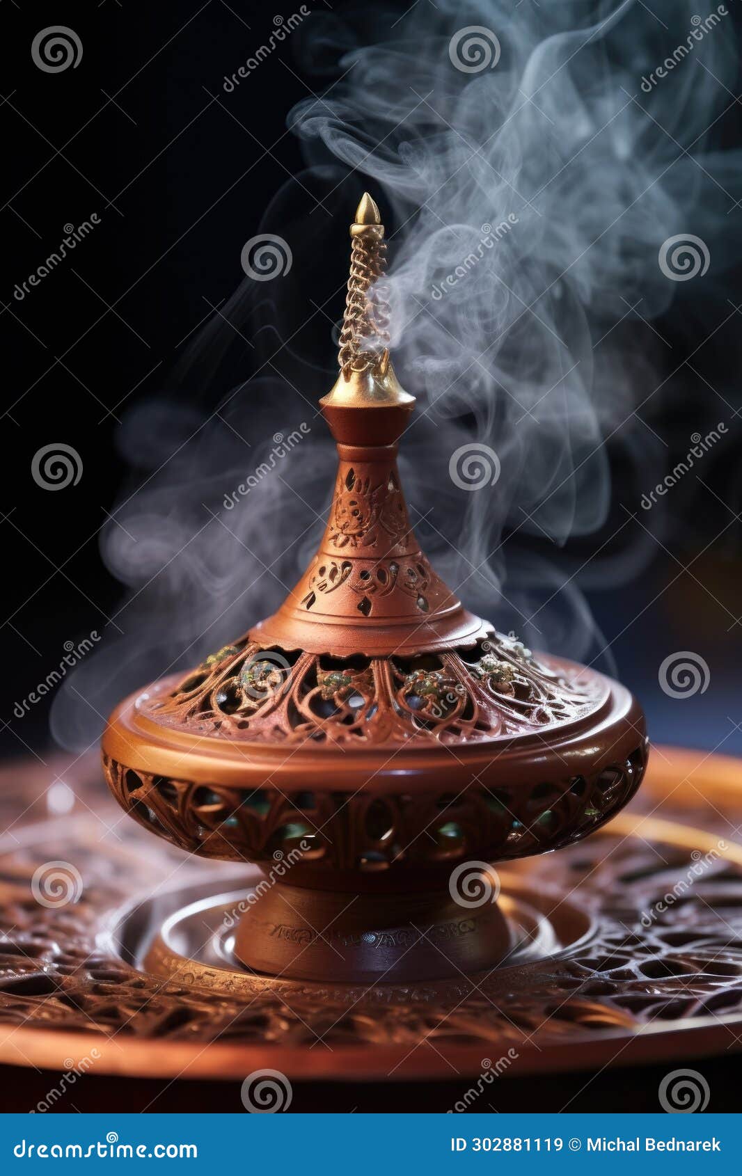 Vintage Incense Burner with Detailed Carving and Smoke Stock Image ...