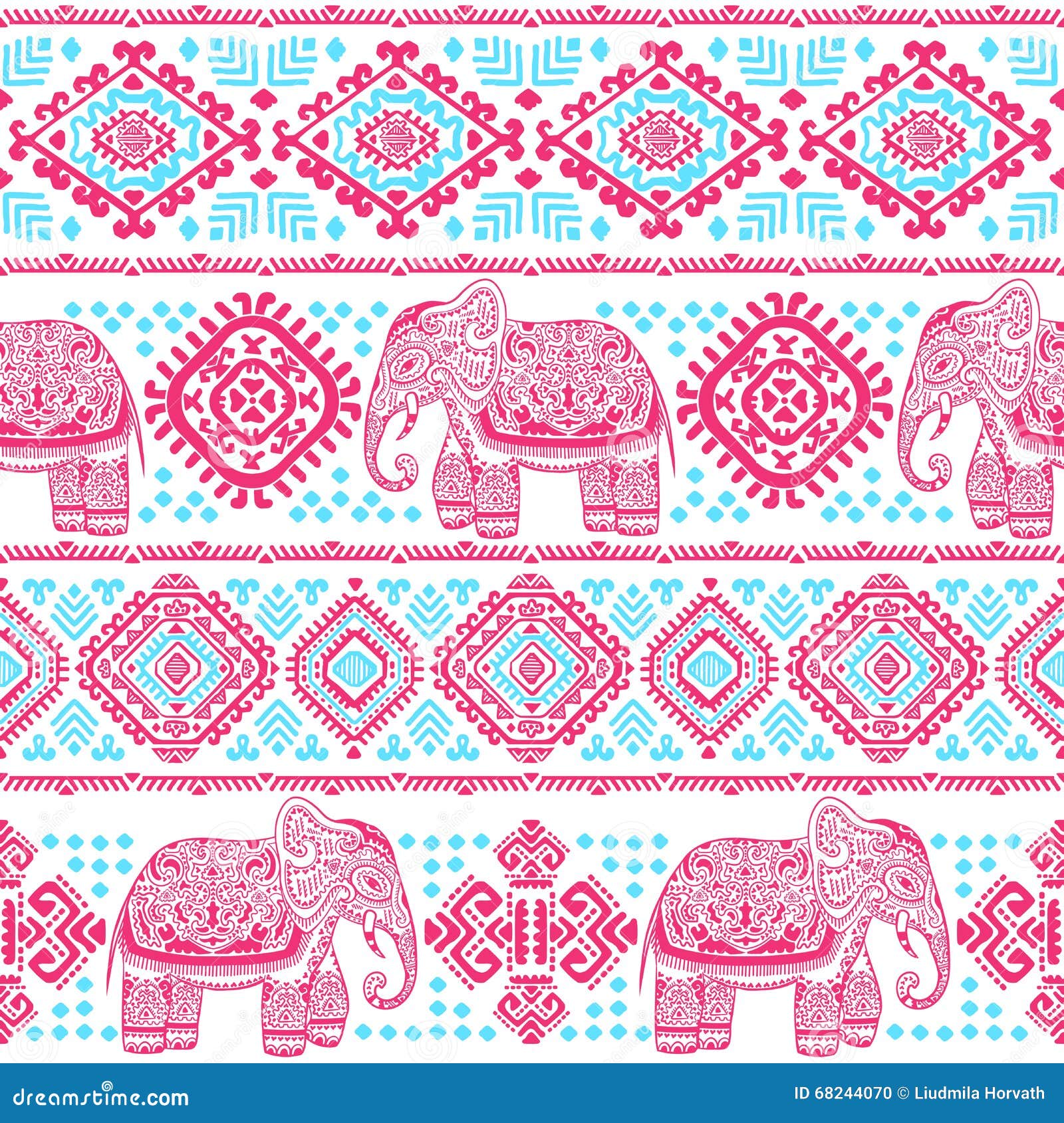 Vintage Indian Elephant Seamless Pattern with Tribal Ornaments. Stock ...