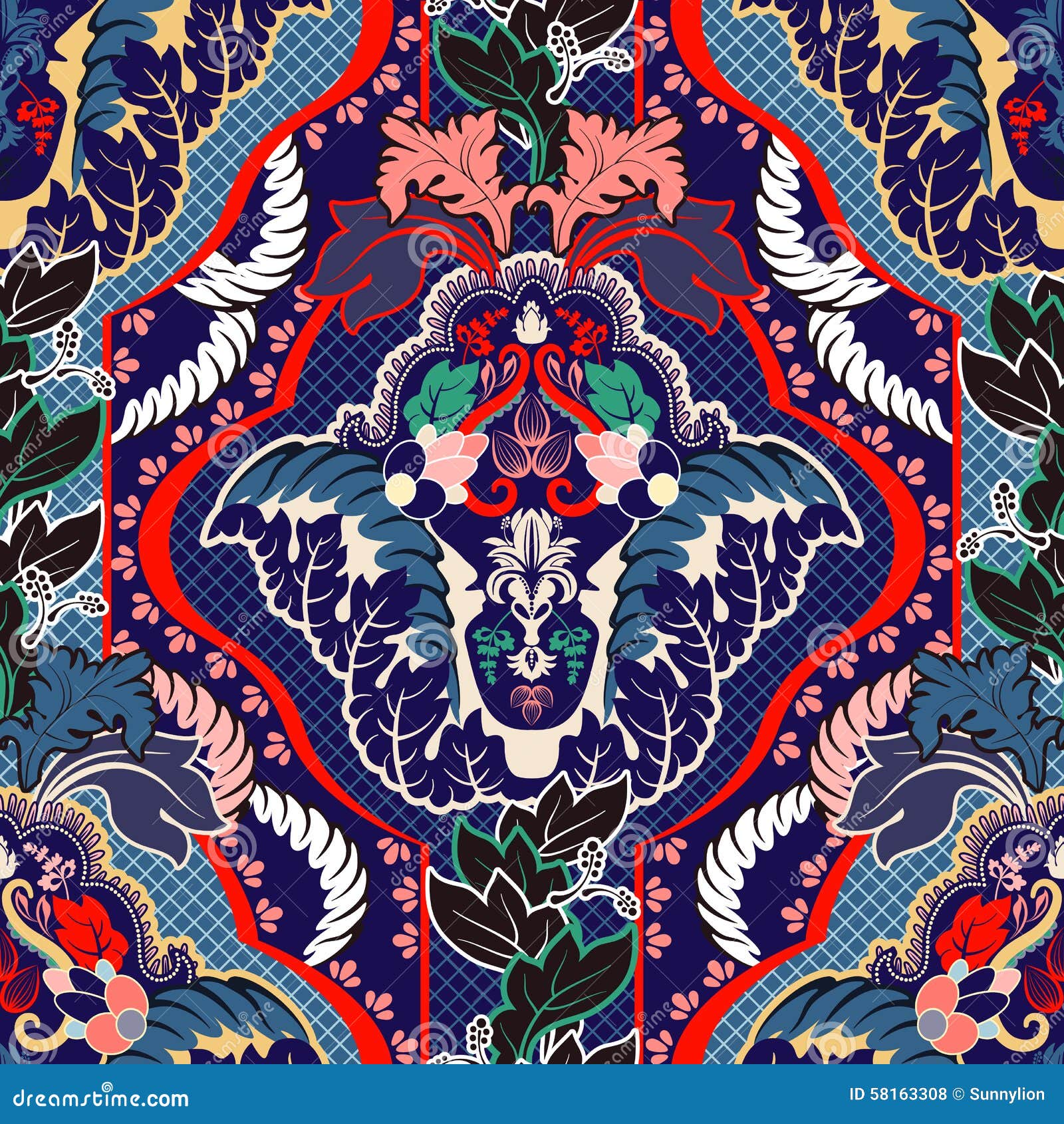 Vintage Indian Seamless Pattern Stock Vector - Illustration of leaf ...