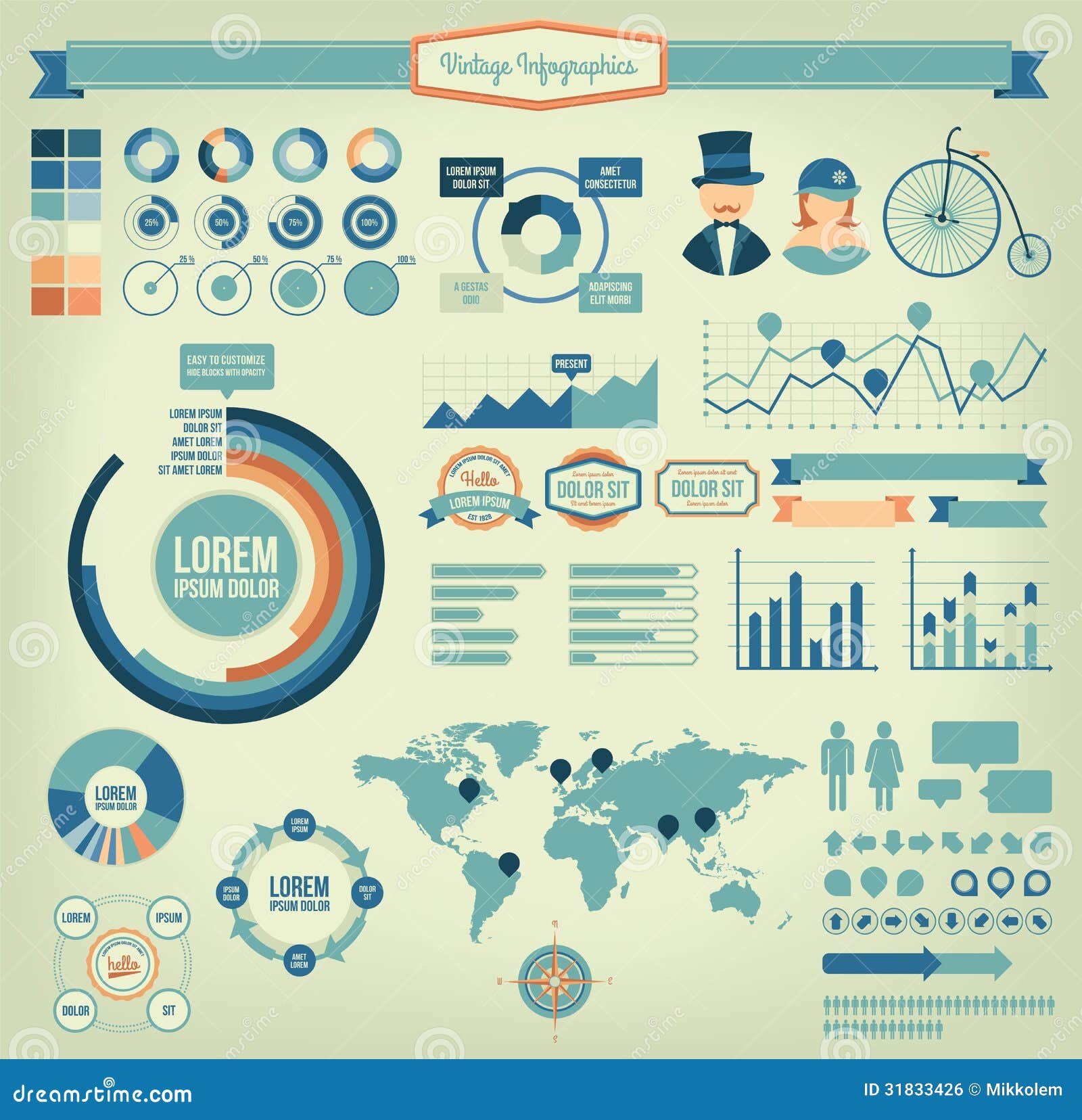 Vintage Infographic Elements Stock Vector - Illustration of vector ...