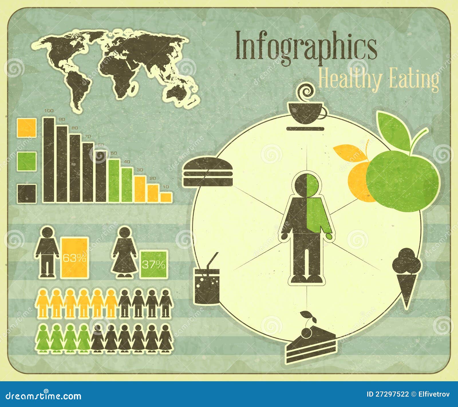 Vintage Infographics Set - Healthy Eating Theme Stock Vector ...