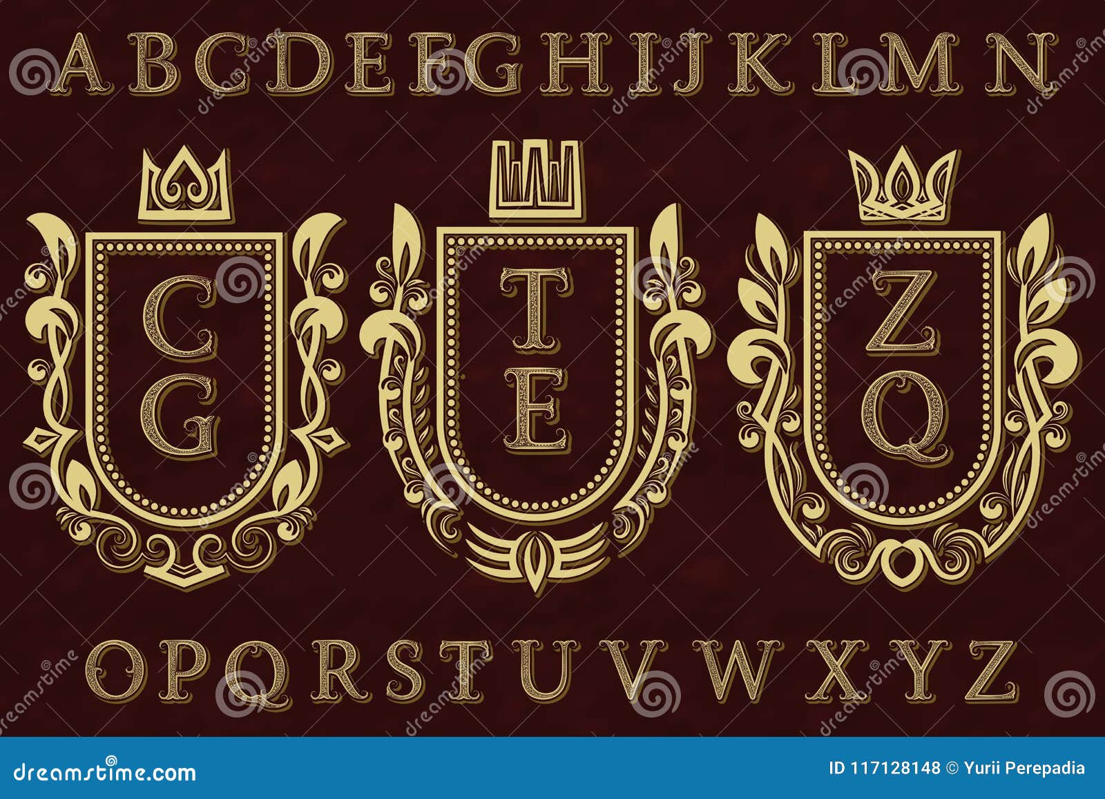 Vintage Initial Logos Kit. Coat of Arms Frames, Patterned Letters ...