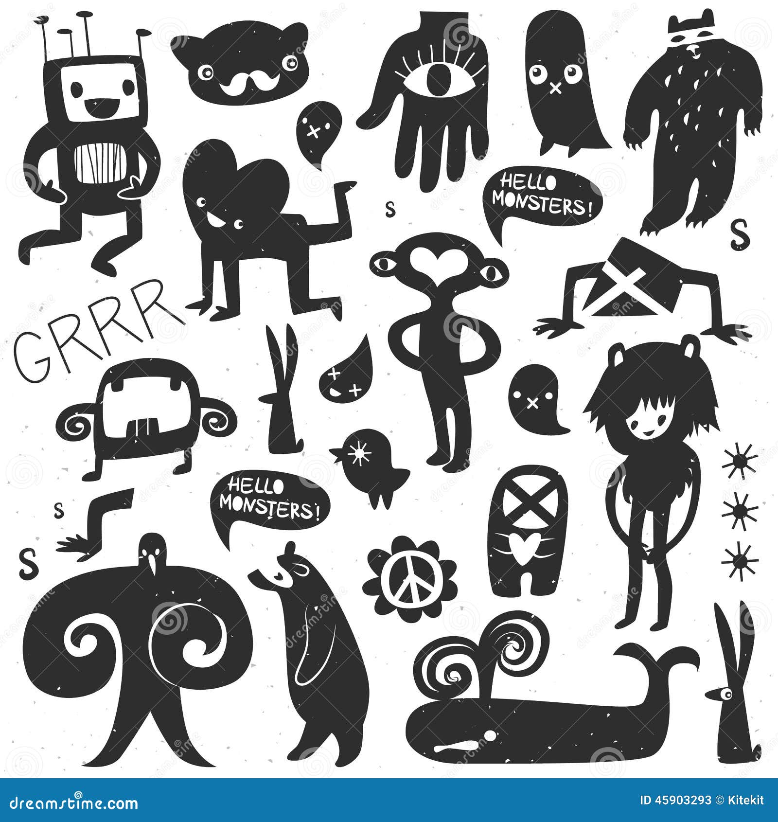 Set Hand Drawn Monsters Freaks Stock Illustrations – 14 Set Hand Drawn ...