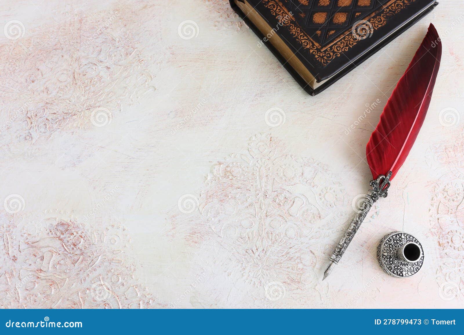 Vintage Ink Pen with Red Feather Stock Image - Image of creative ...