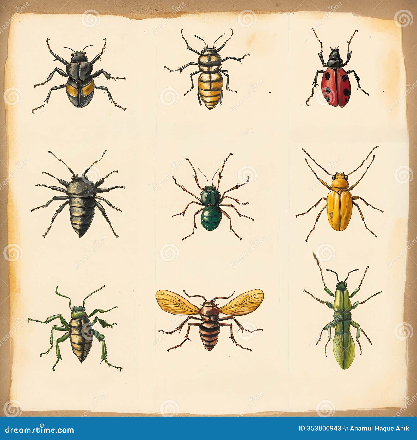 Vintage Insect Illustrations Beetles Bugs Entomology Art Stock ...