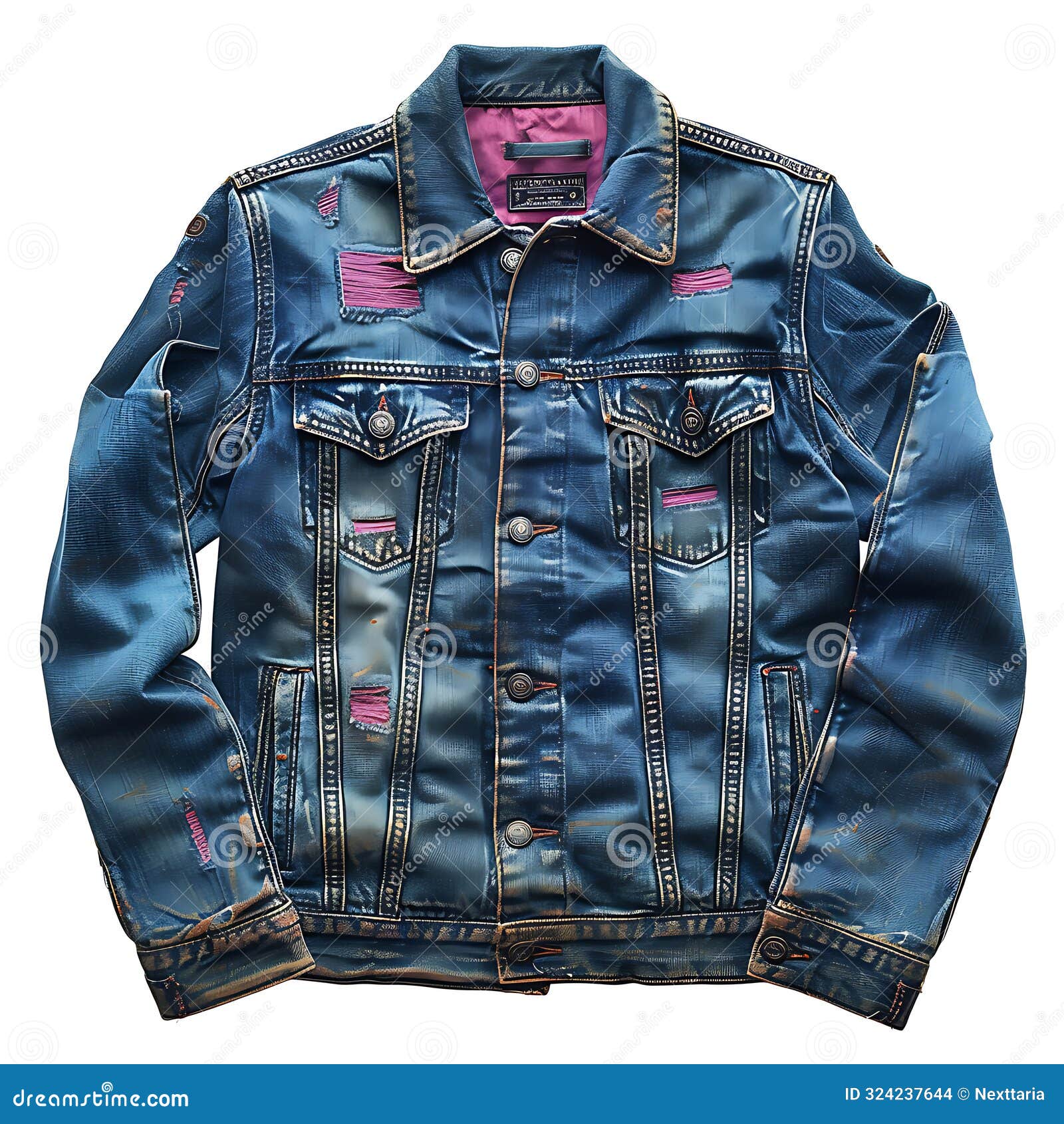 Vintage-Inspired Denim Jacket Top View Stock Illustration ...