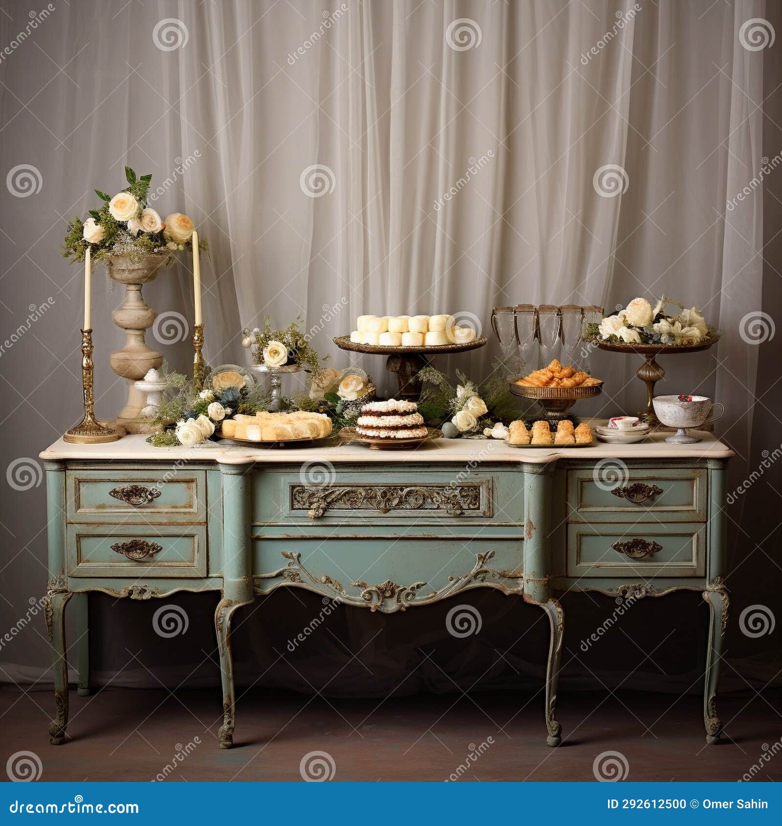 Vintage-inspired Reception Buffet Setup Stock Illustration ...