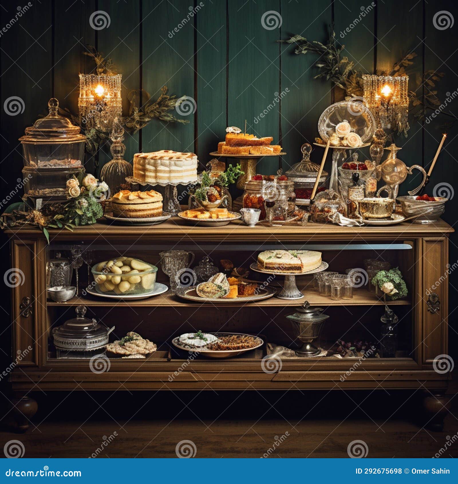 Vintage-inspired Reception Buffet Setup Stock Photo - Image of elegant ...