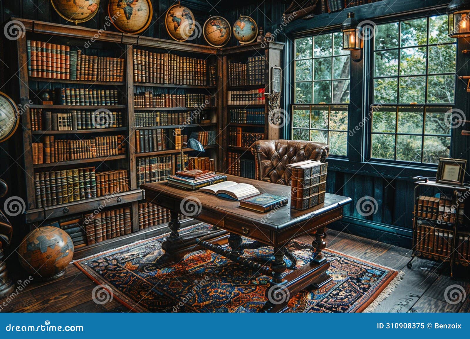 Vintage-inspired Study with Leather-bound Books and a Classic Writing ...