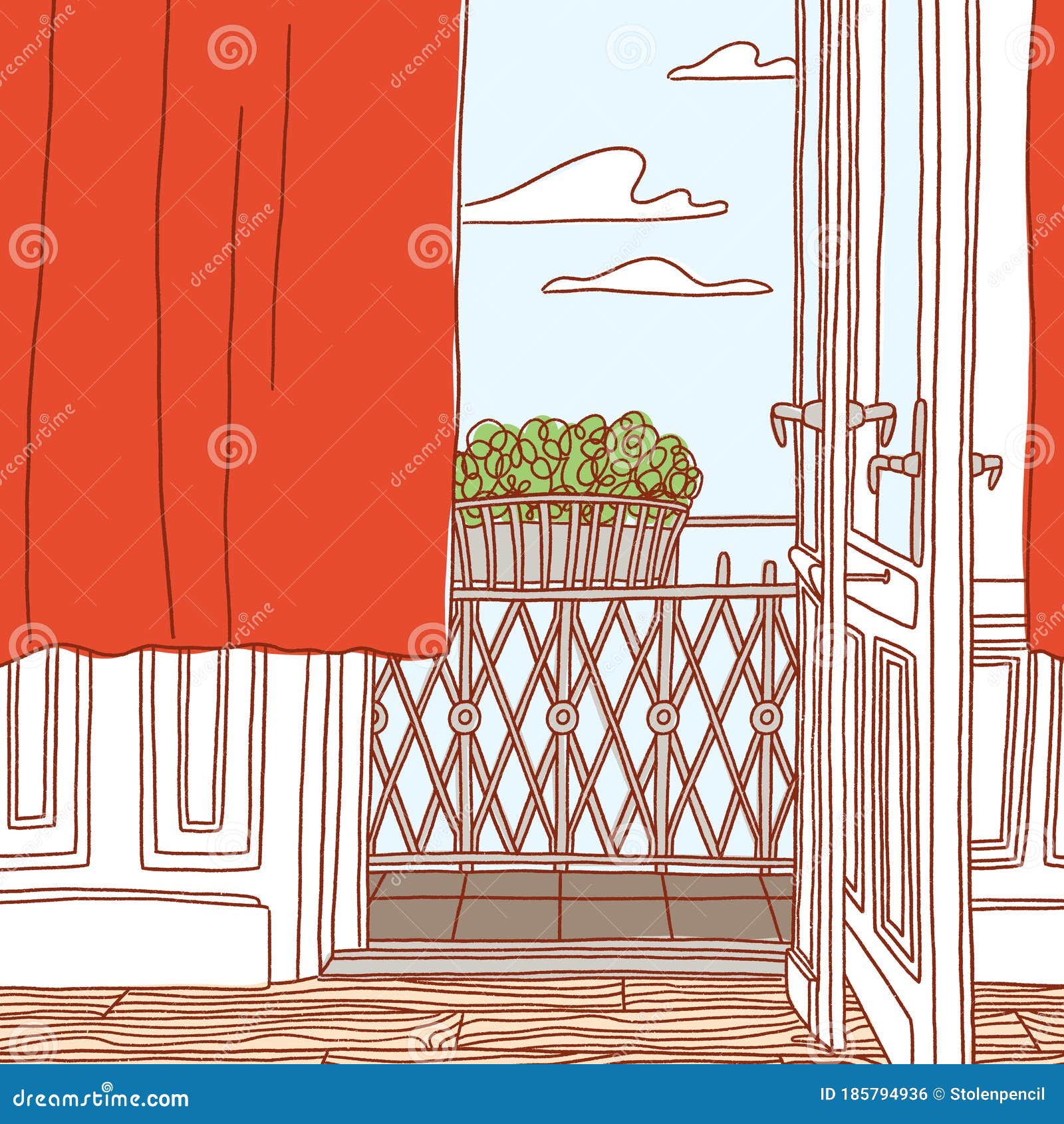 Vintage Interior, Old Apartment, View at the Open Balcony, Summer ...