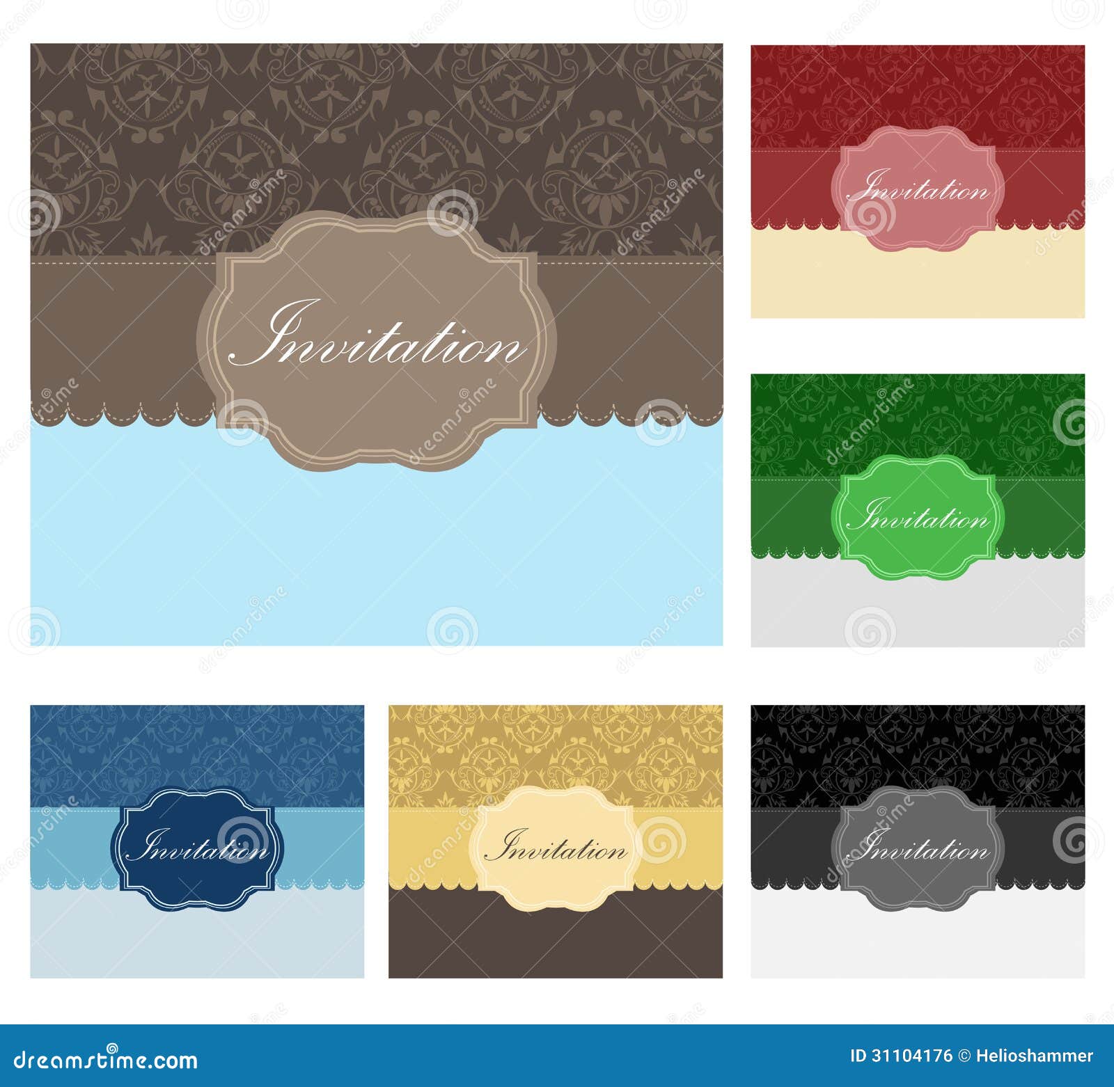 Vintage Invitation Set in Different Color Combinat Stock Vector ...