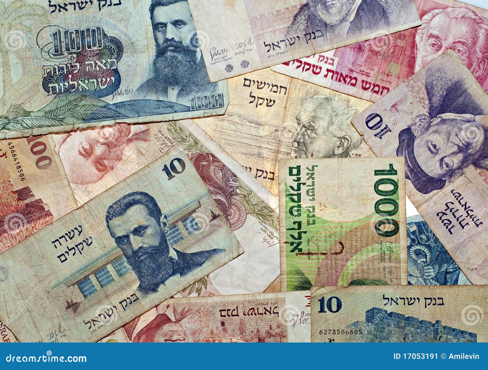 Israeli Money Stack Of New Israeli Banknotes Of Different Value In ...