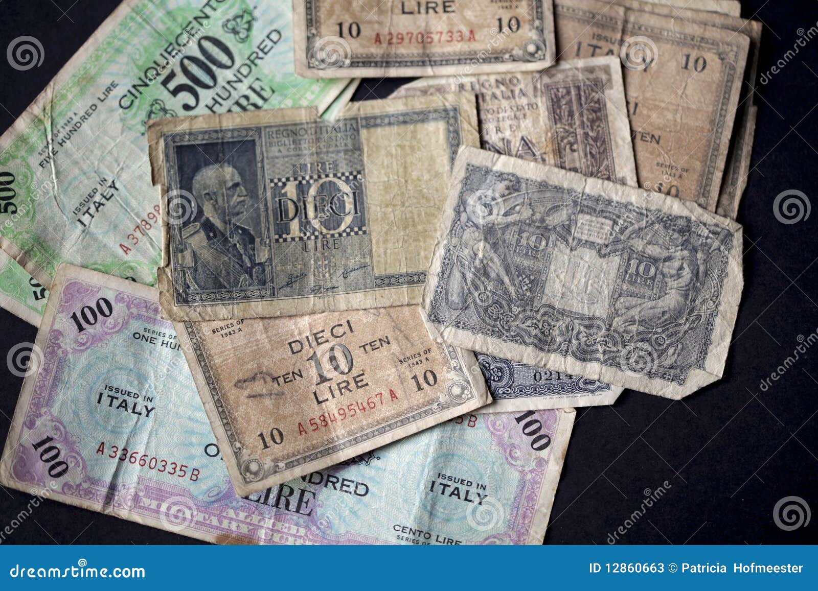 Vintage italian banknotes stock image. Image of grunge - 12860663