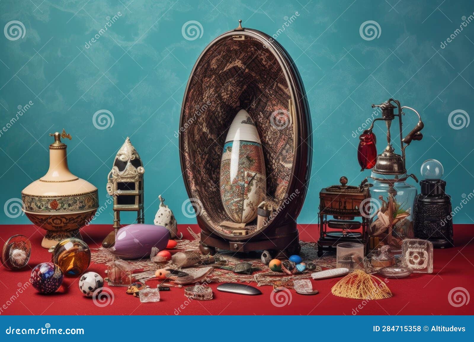 Vintage Items Spilling Out of an Opened Capsule Stock Illustration ...
