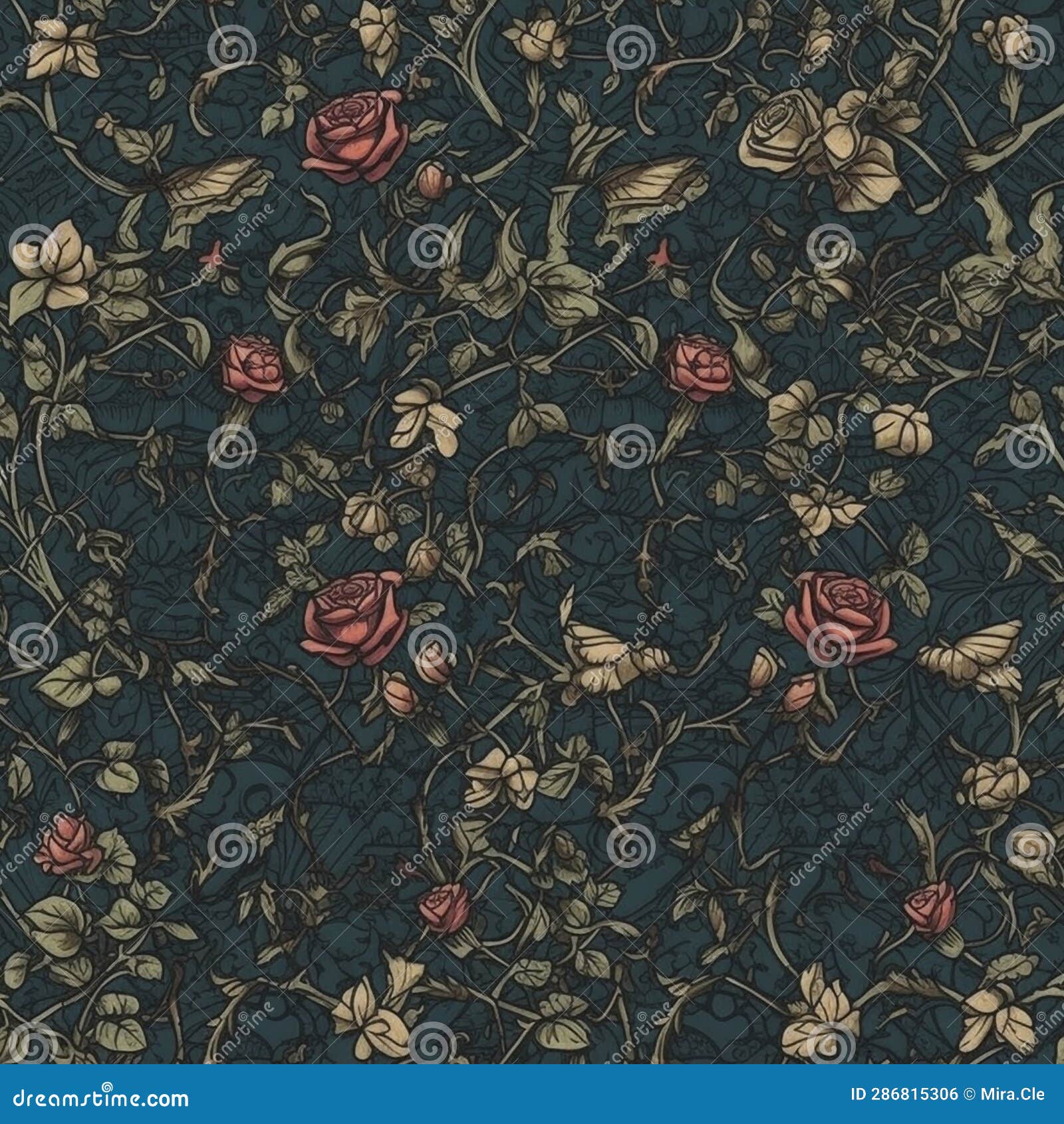 Vintage Ivy and Roses Flowers Seamless Pattern, Created with Generative ...