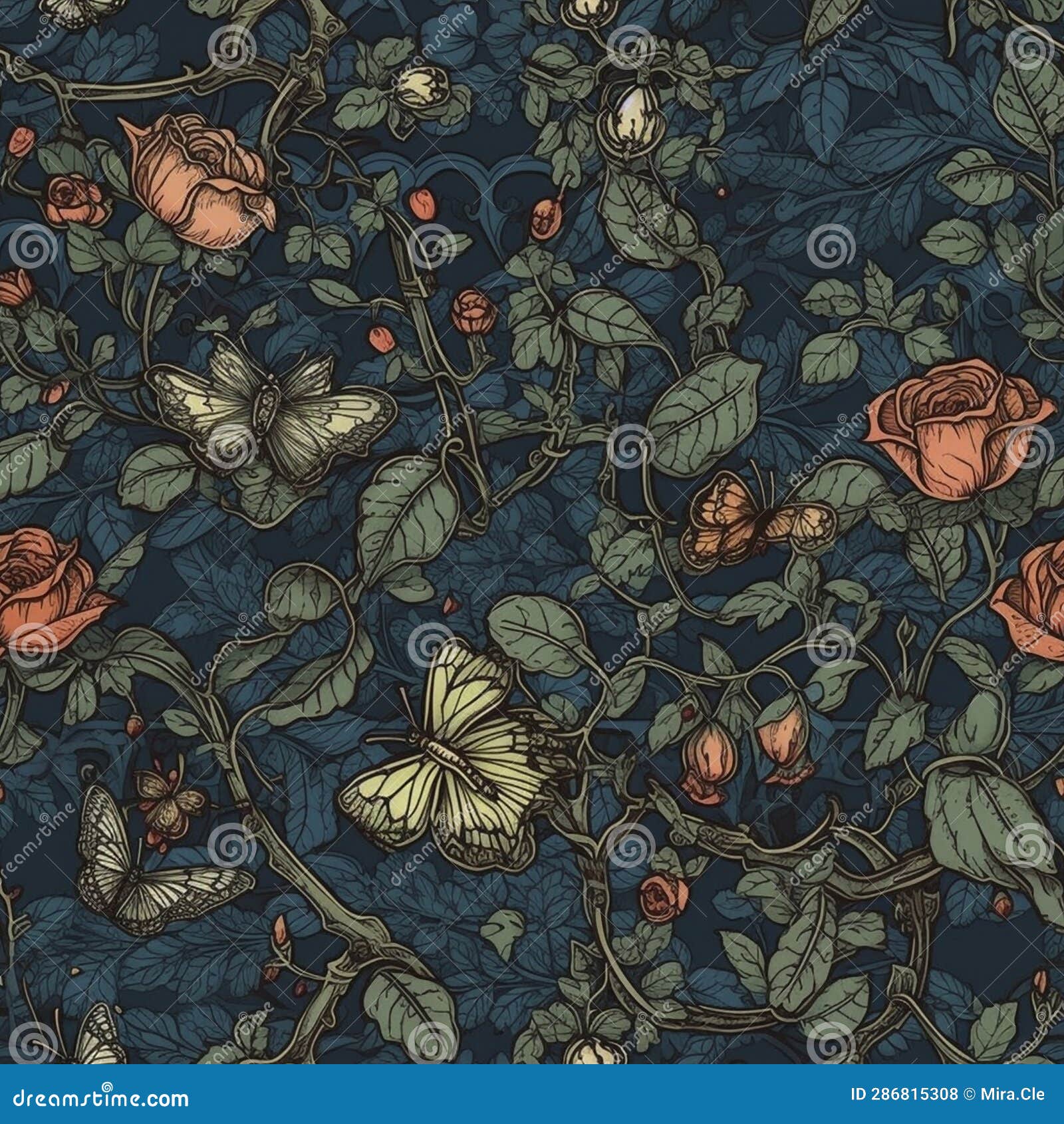 Vintage Ivy and Roses Flowers Seamless Pattern, Created with Generative ...