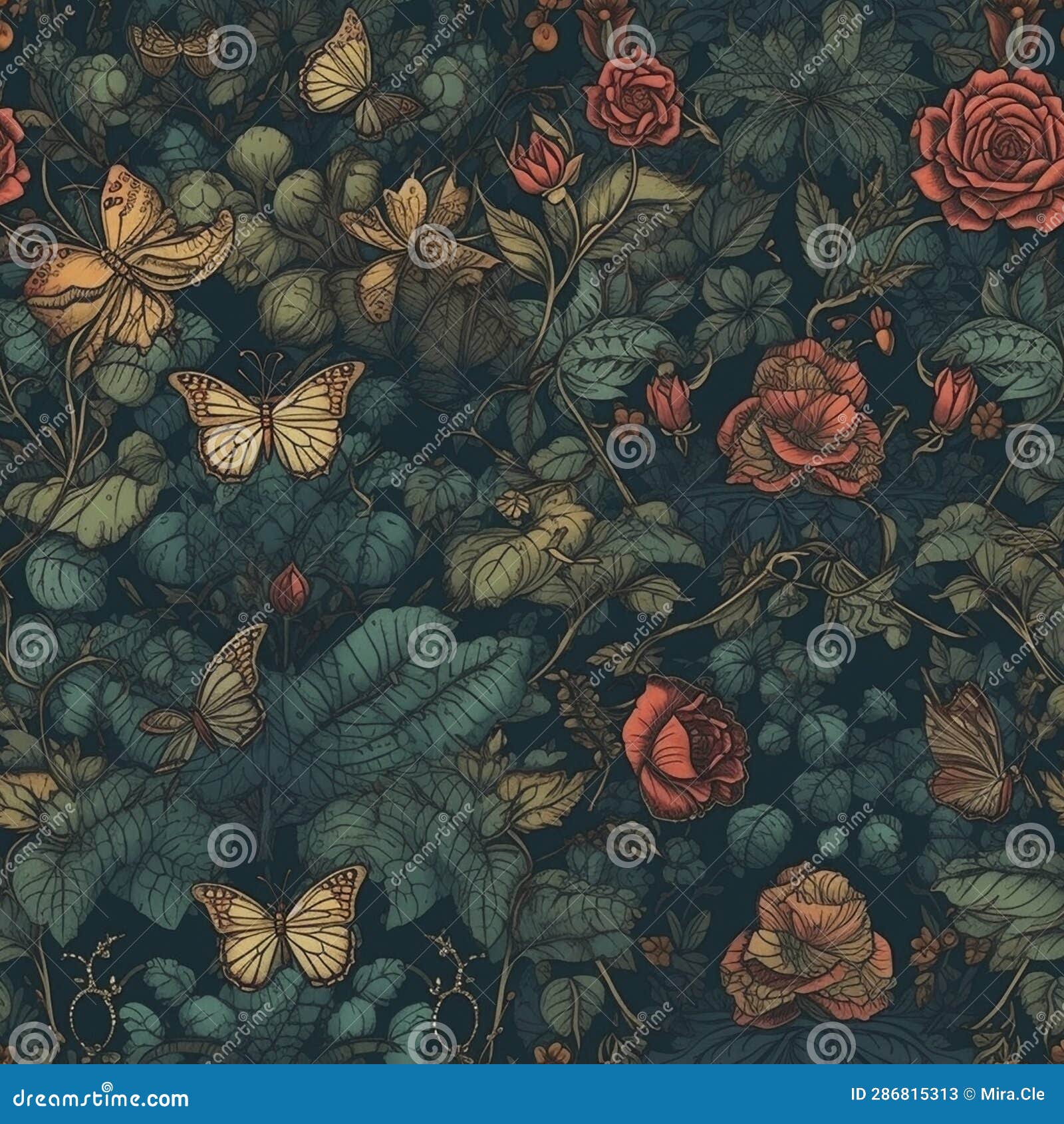 Vintage Ivy and Roses Flowers Seamless Pattern, Created with Generative ...