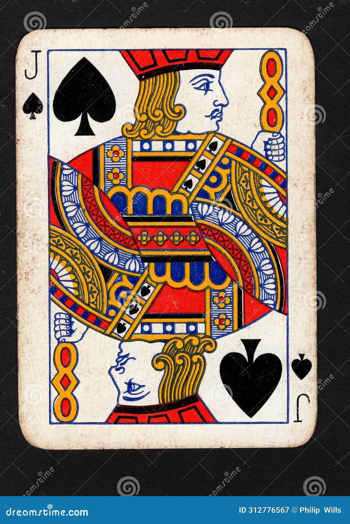 A Vintage Jack of Spades Playing Card on a Black Background. Stock ...