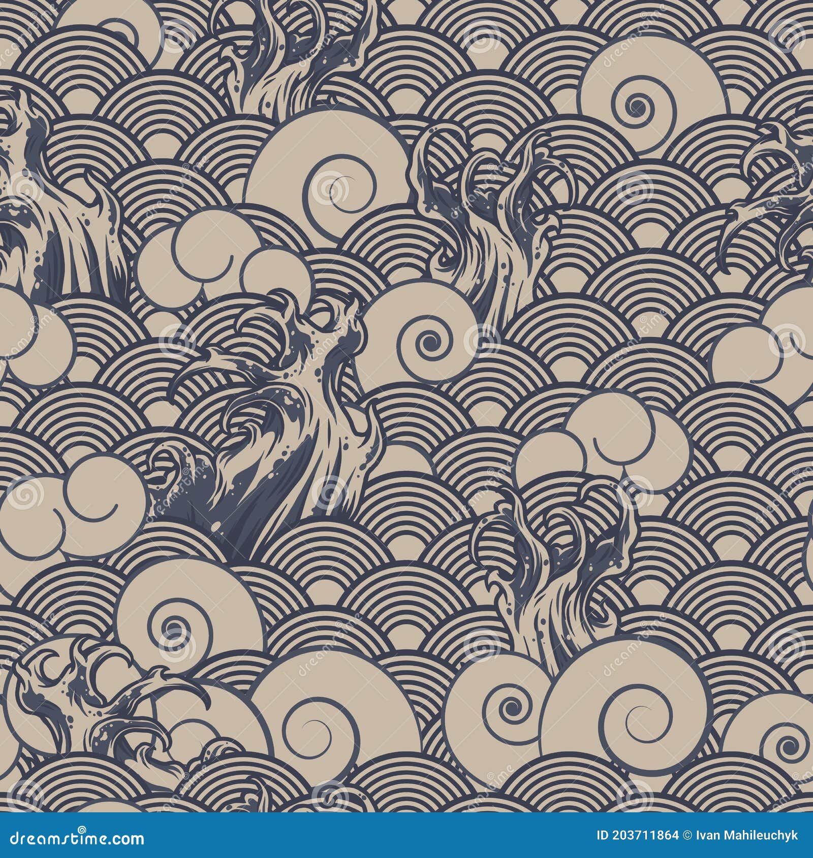 Vintage Japanese Seamless Pattern Stock Vector - Illustration of ...