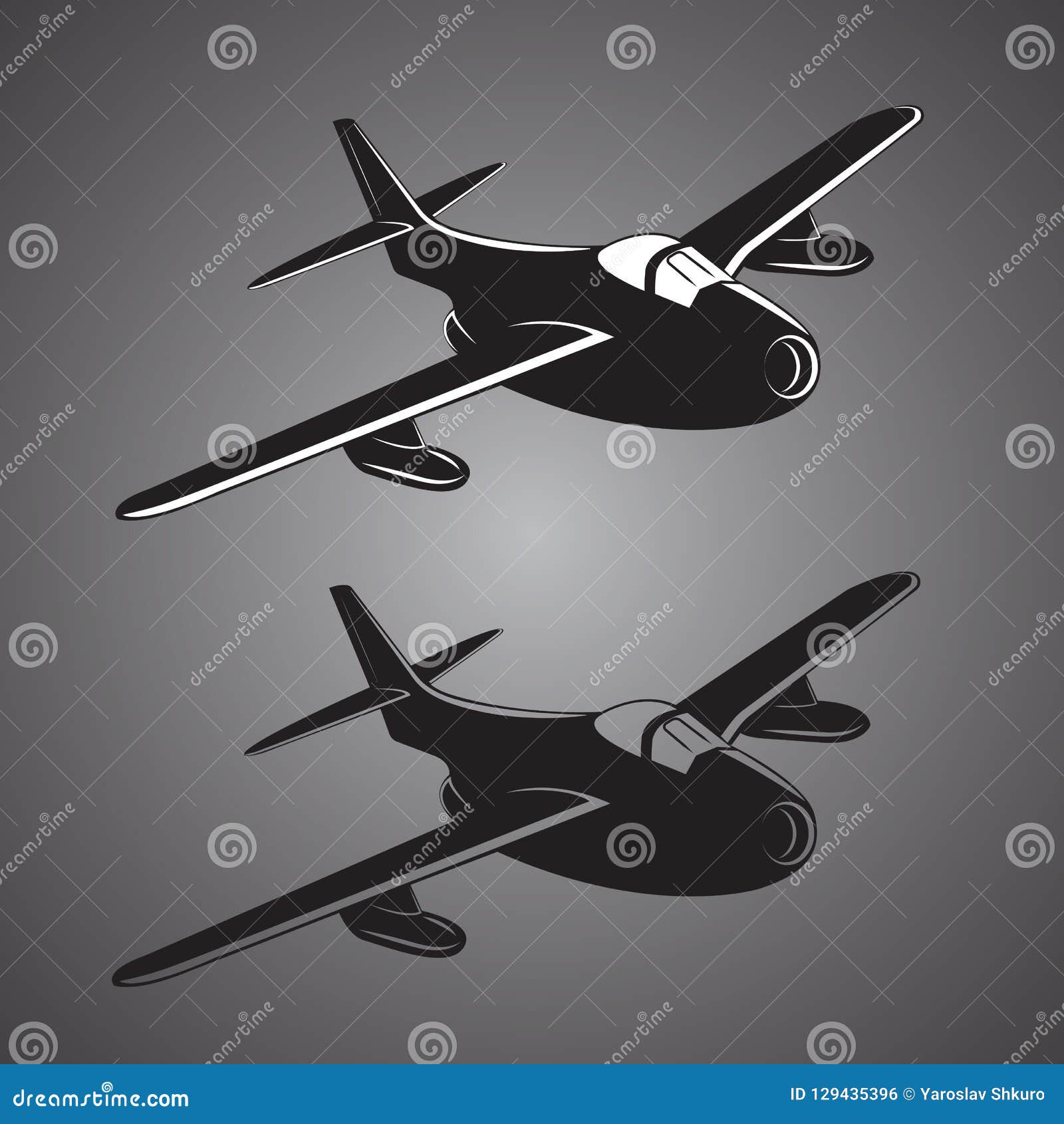 Vintage Jet Fighter Vector Illustration. Old Fighter Plane Stock Vector ...