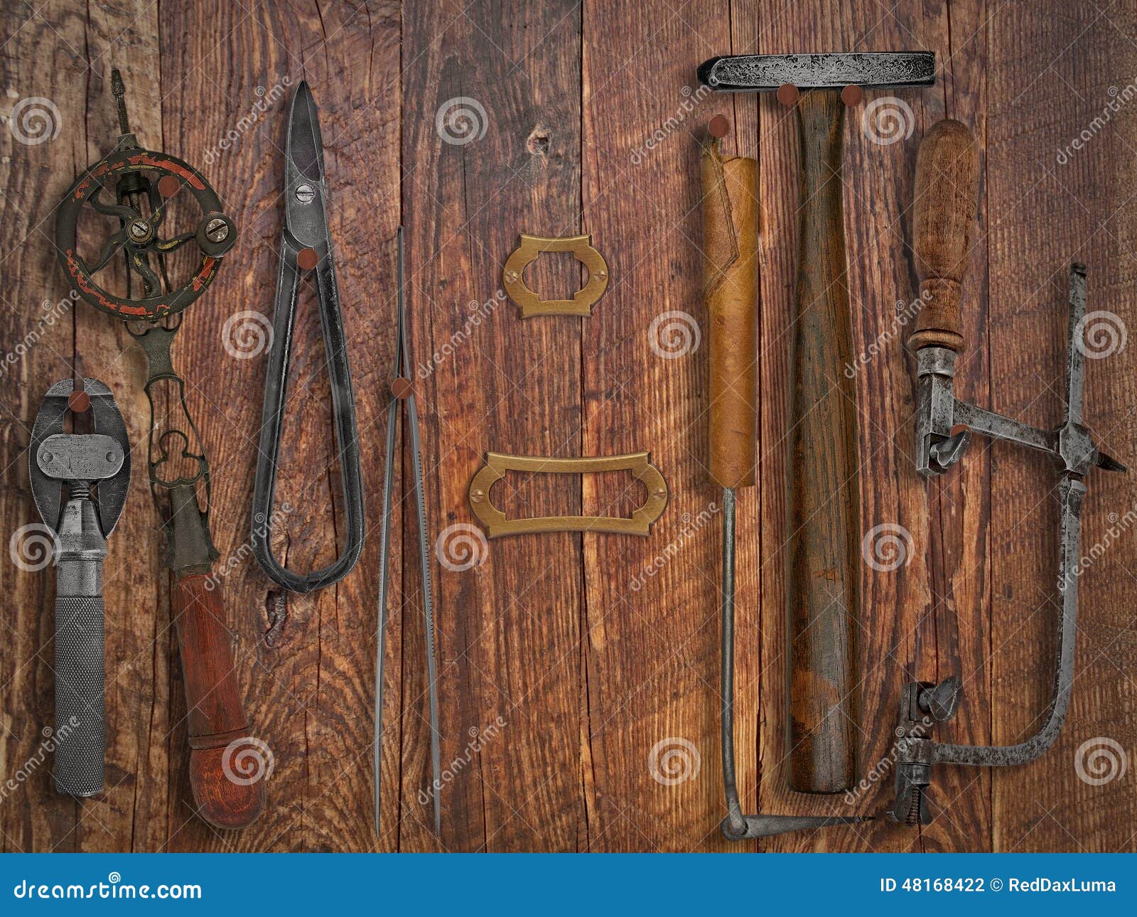Vintage Jeweler Tools Over Wooden Wall Stock Photo - Image of creation ...