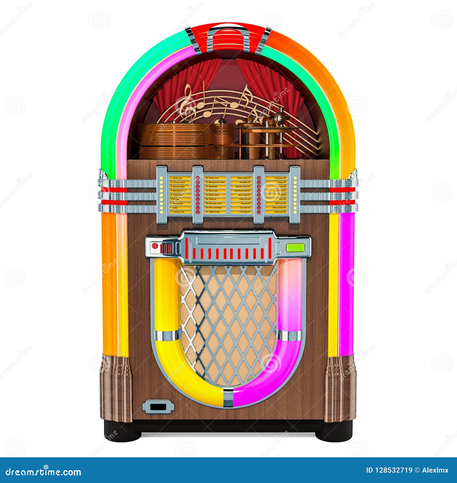 Vintage Jukebox Front View, 3D Rendering Stock Illustration ...