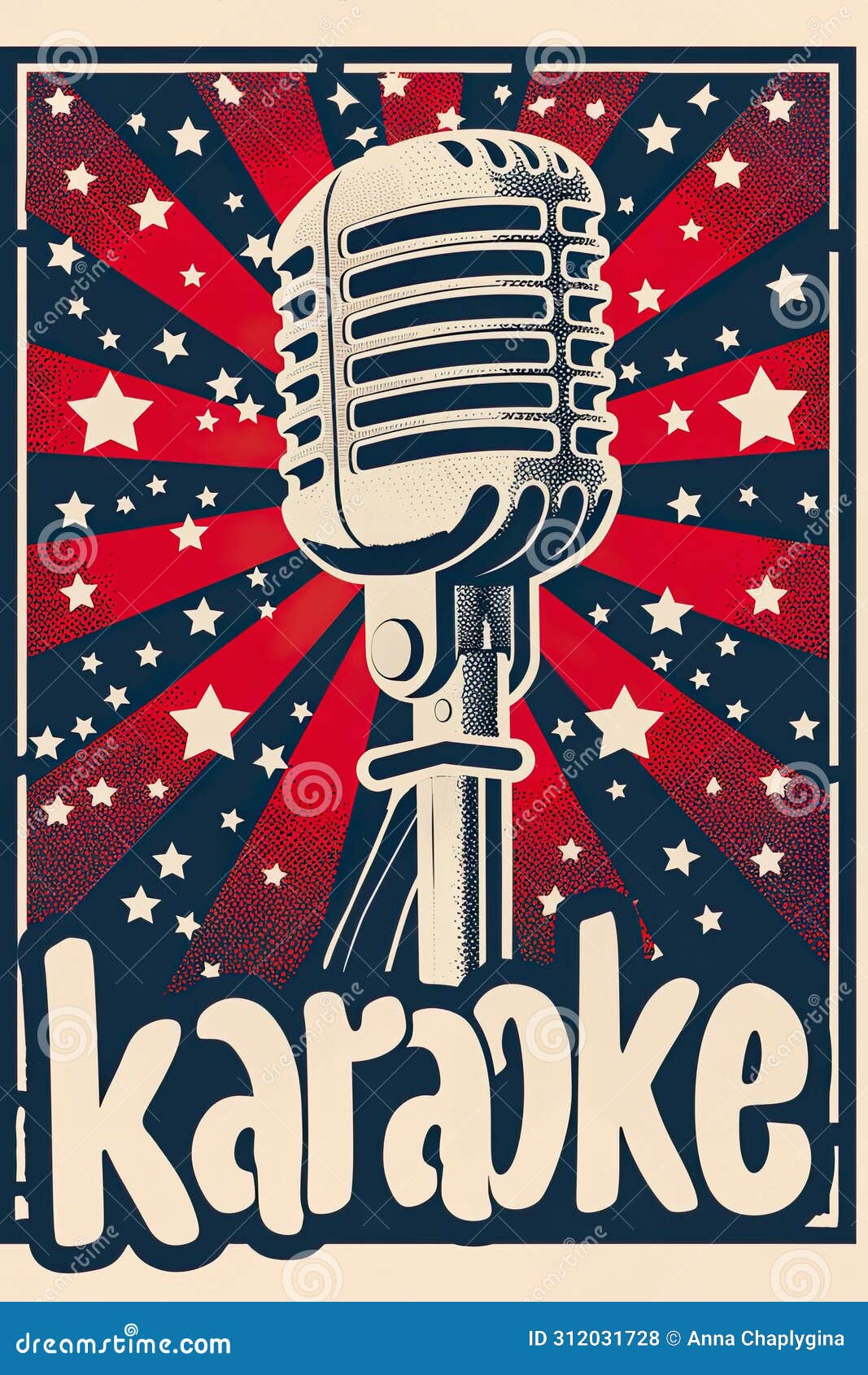 Vintage Karaoke Night Poster with a Retro Microphone with Text KARAOKE ...