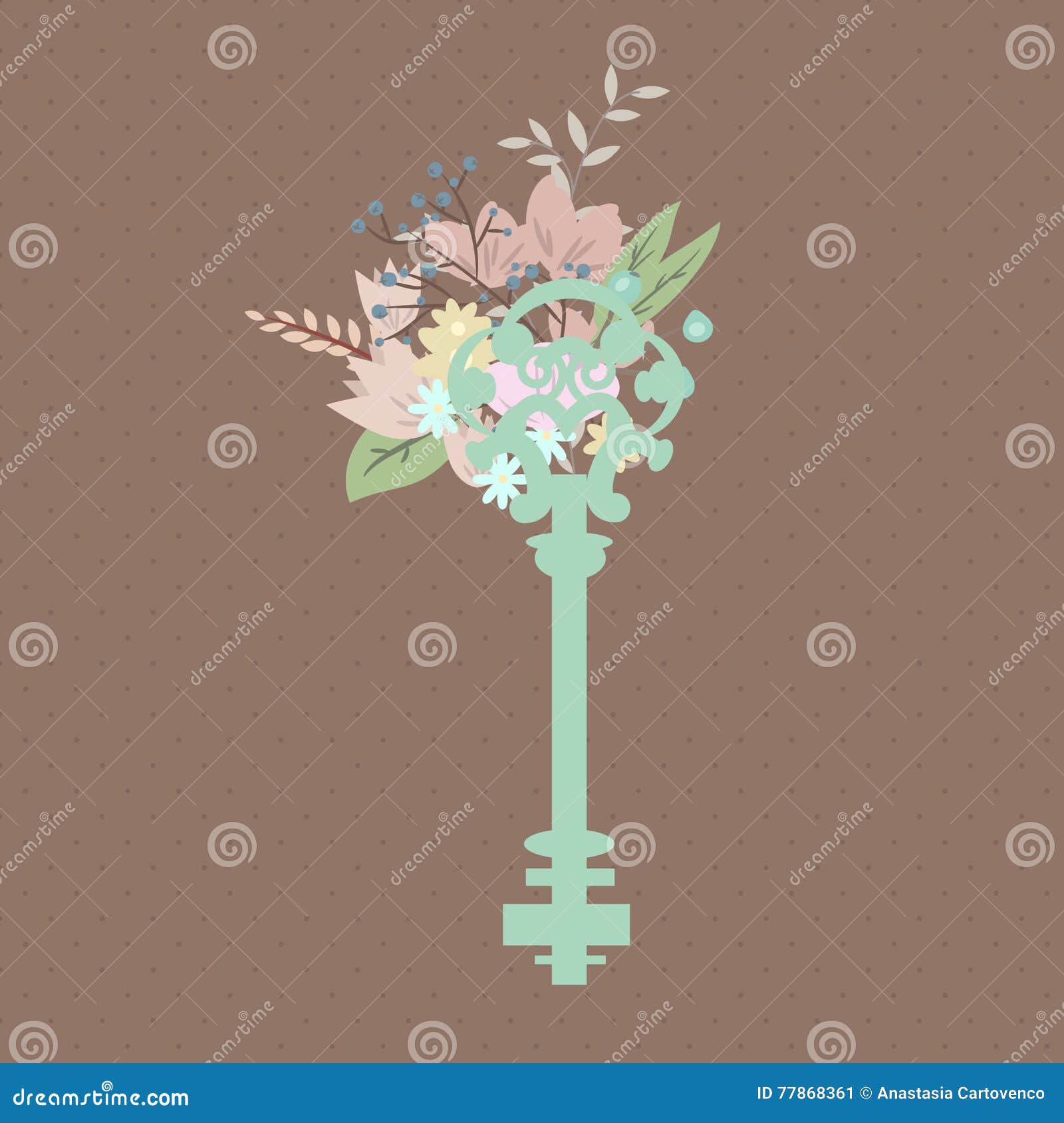 Vintage key with flowers stock illustration. Illustration of married ...