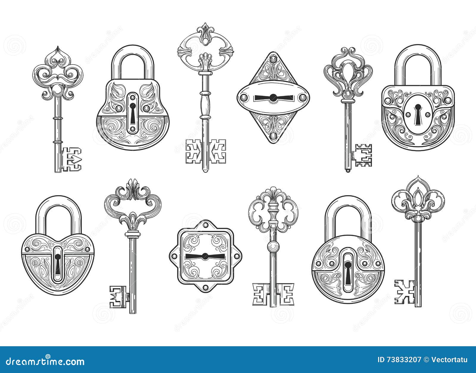 Vintage Key, Keyhole and Lock Set Stock Vector - Illustration of ...