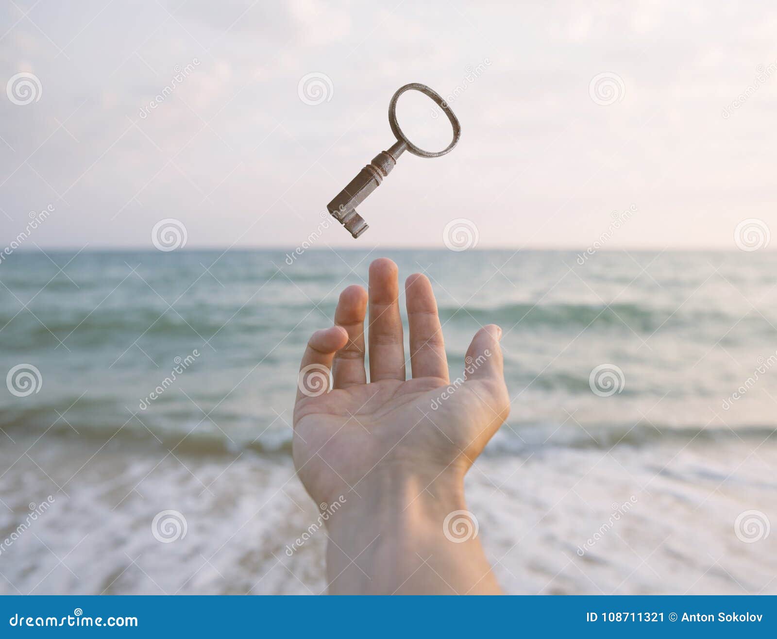 Vintage key in the air. stock image. Image of single - 108711321