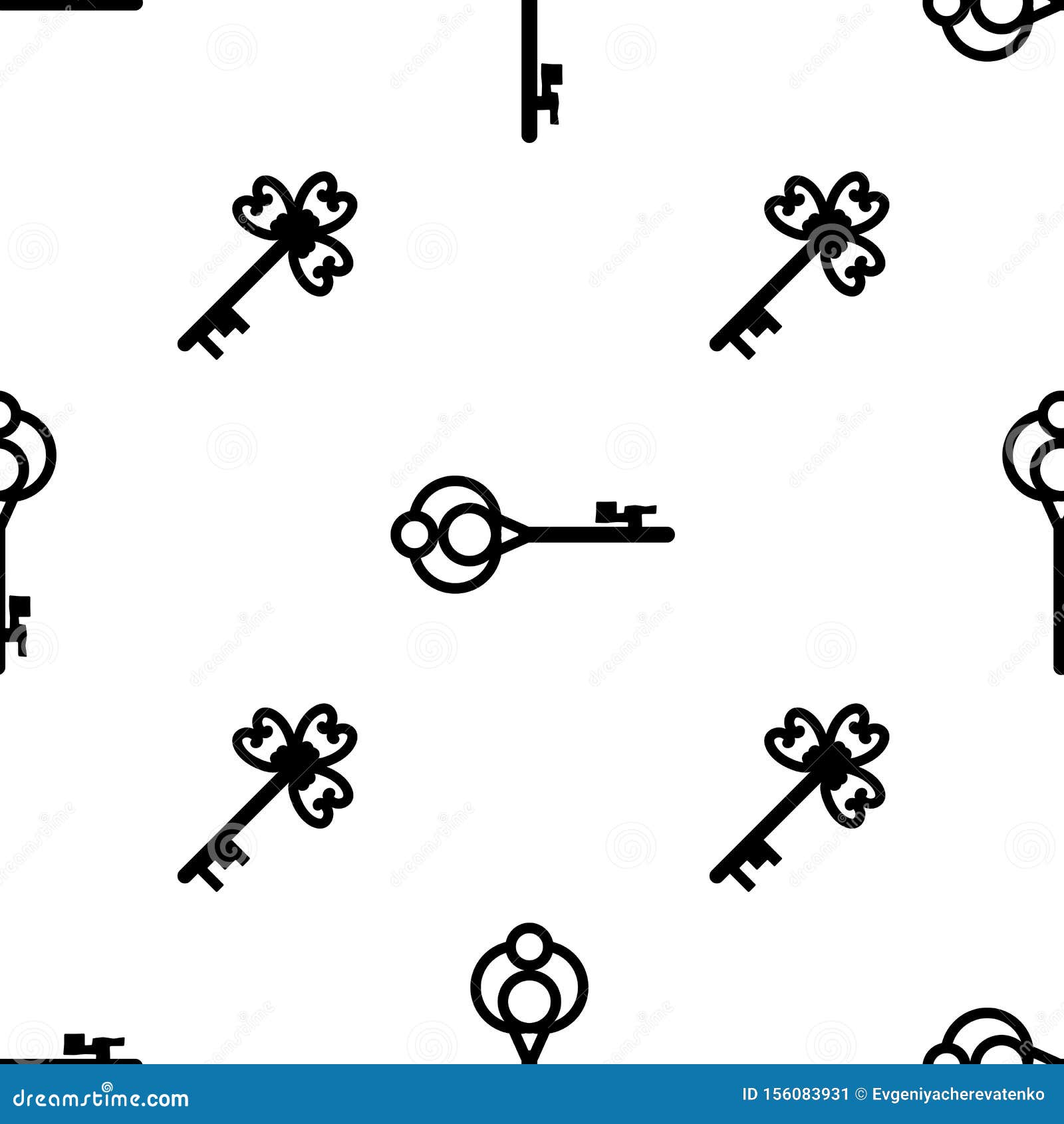 Vintage Keys Black and White Vector Seamless Pattern Stock Vector ...